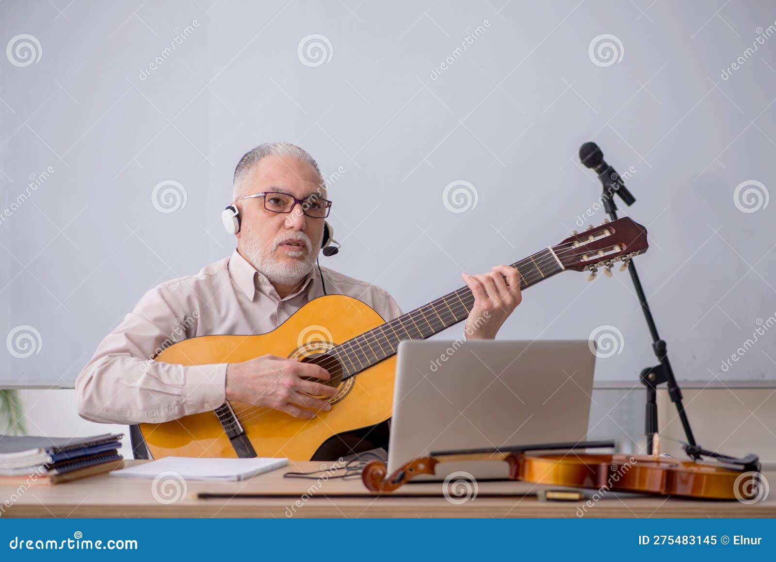 Old Male Music Teacher in the Classroom Stock Image - Image of ...