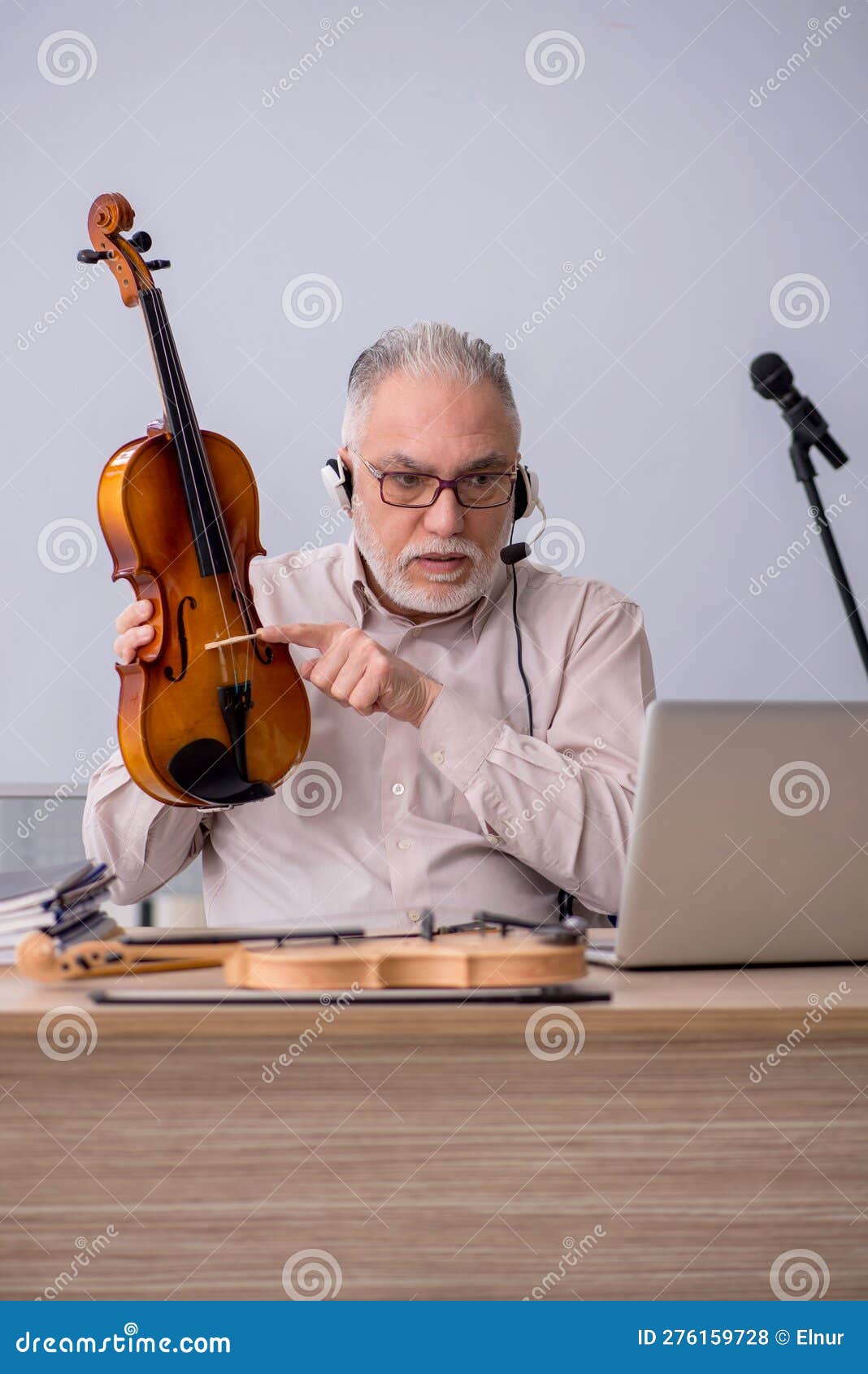 Old Male Music Teacher in the Classroom Stock Photo - Image of online ...