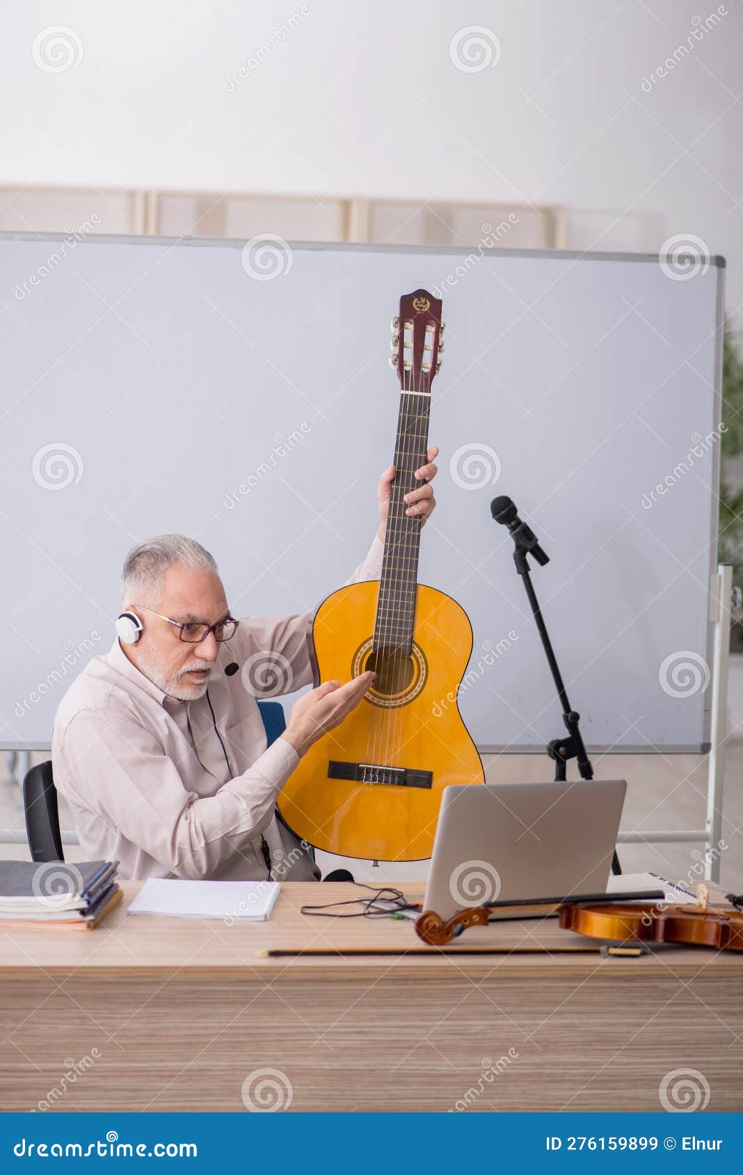Old Male Music Teacher in the Classroom Stock Image - Image of board ...