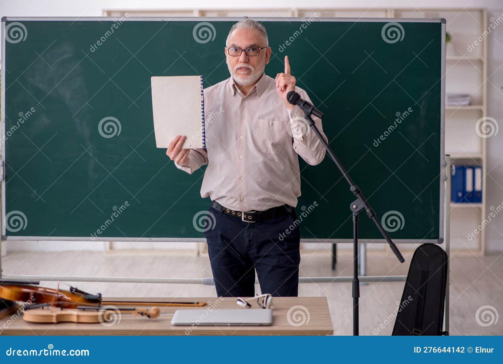 Old Male Music Teacher in the Classroom Stock Photo - Image of ...