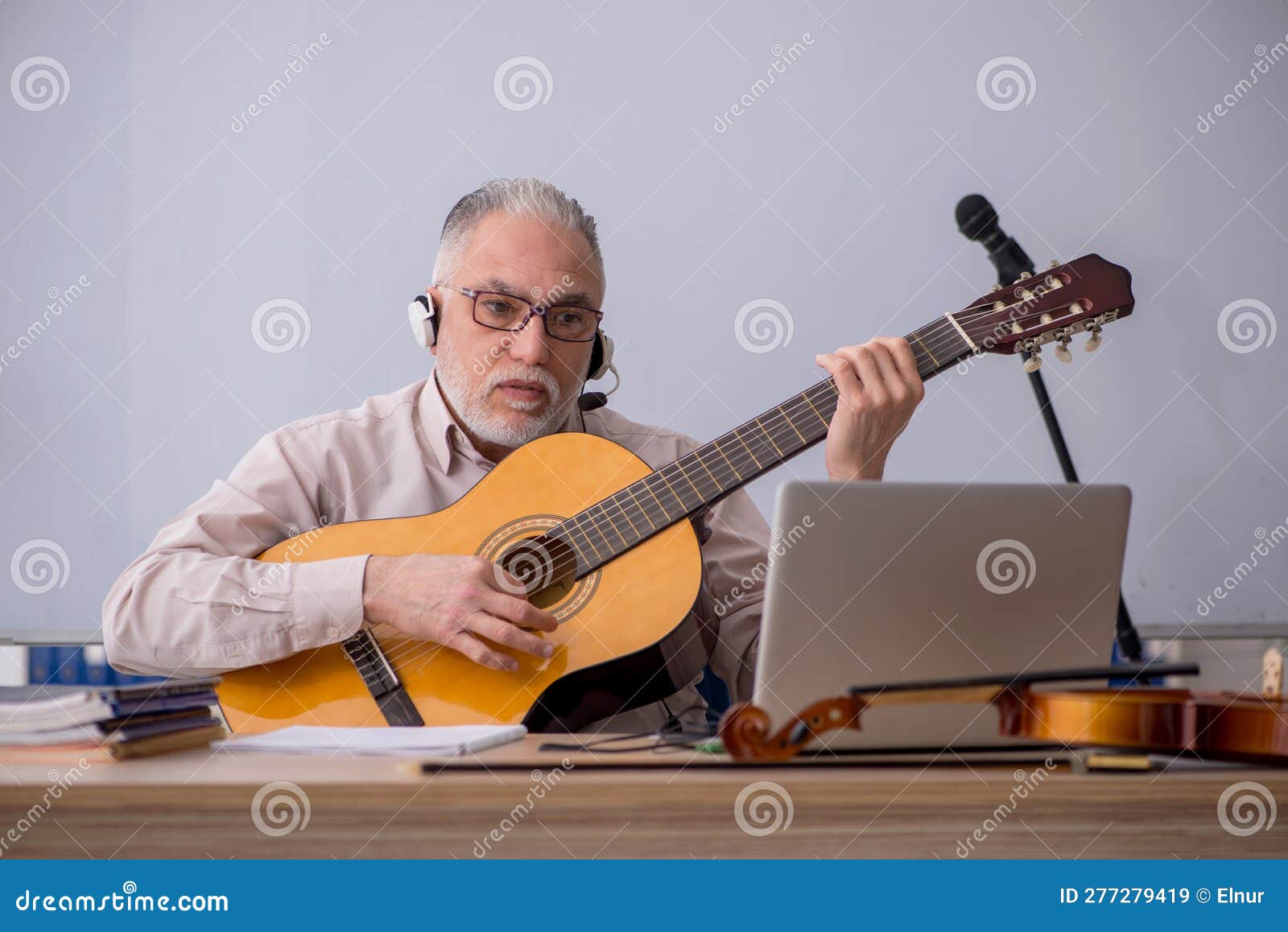 Old Male Music Teacher in the Classroom Stock Image - Image of virtual ...