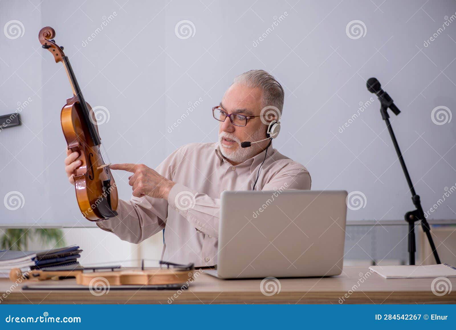 Old Male Music Teacher in the Classroom Stock Image - Image of teaching ...