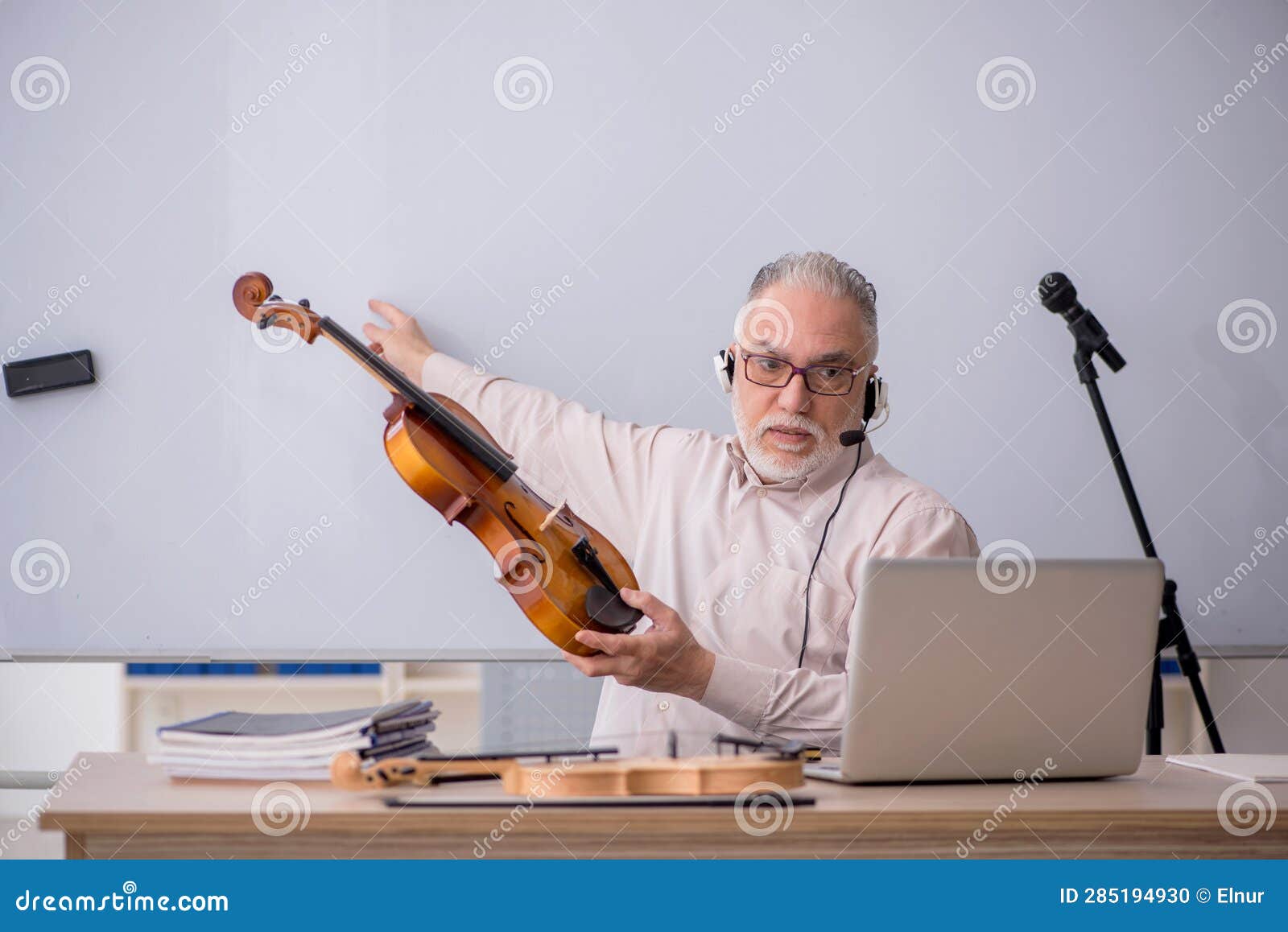 Old Male Music Teacher in the Classroom Stock Photo - Image of fiddle ...