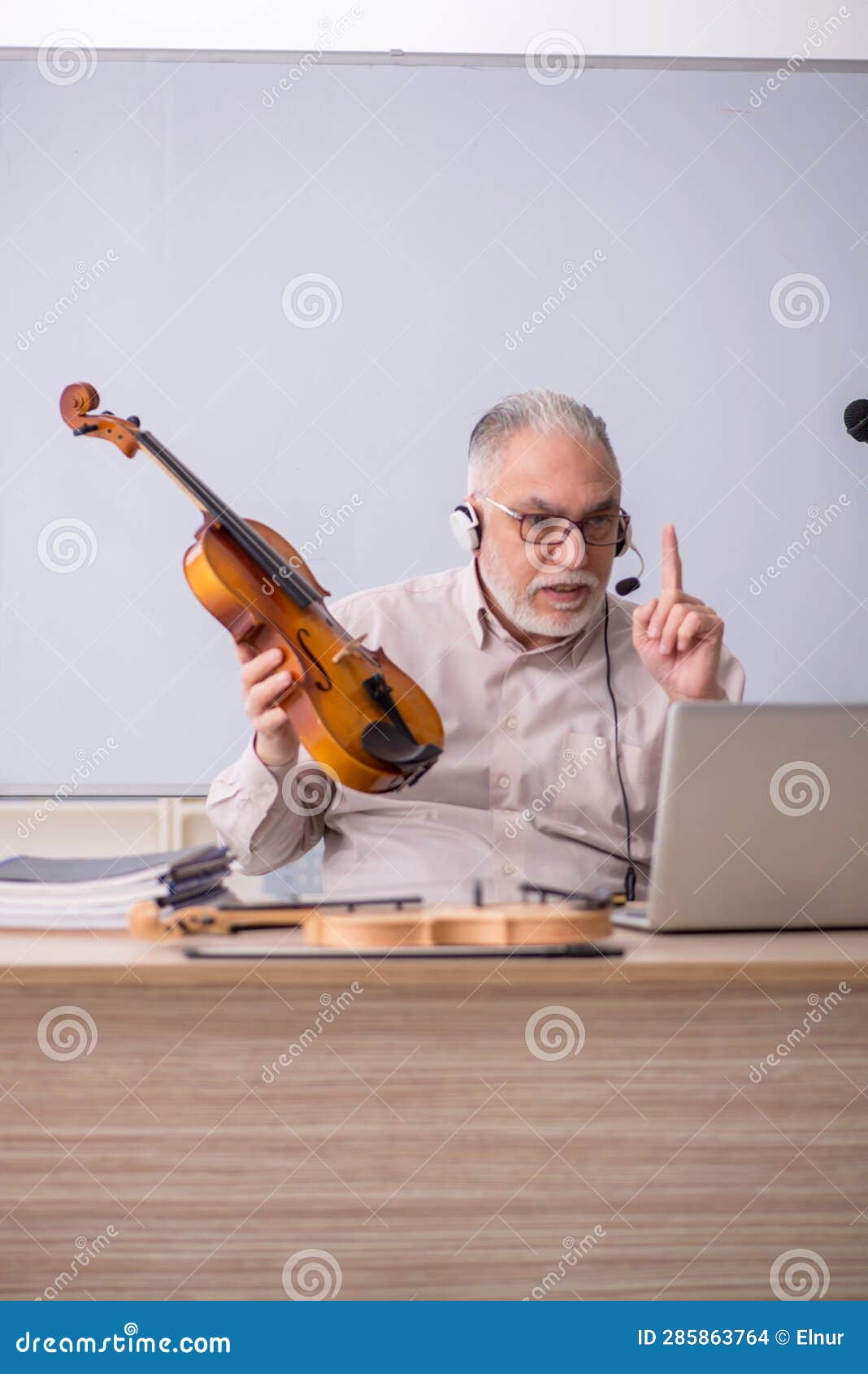 Old Male Music Teacher in the Classroom Stock Photo - Image of ...