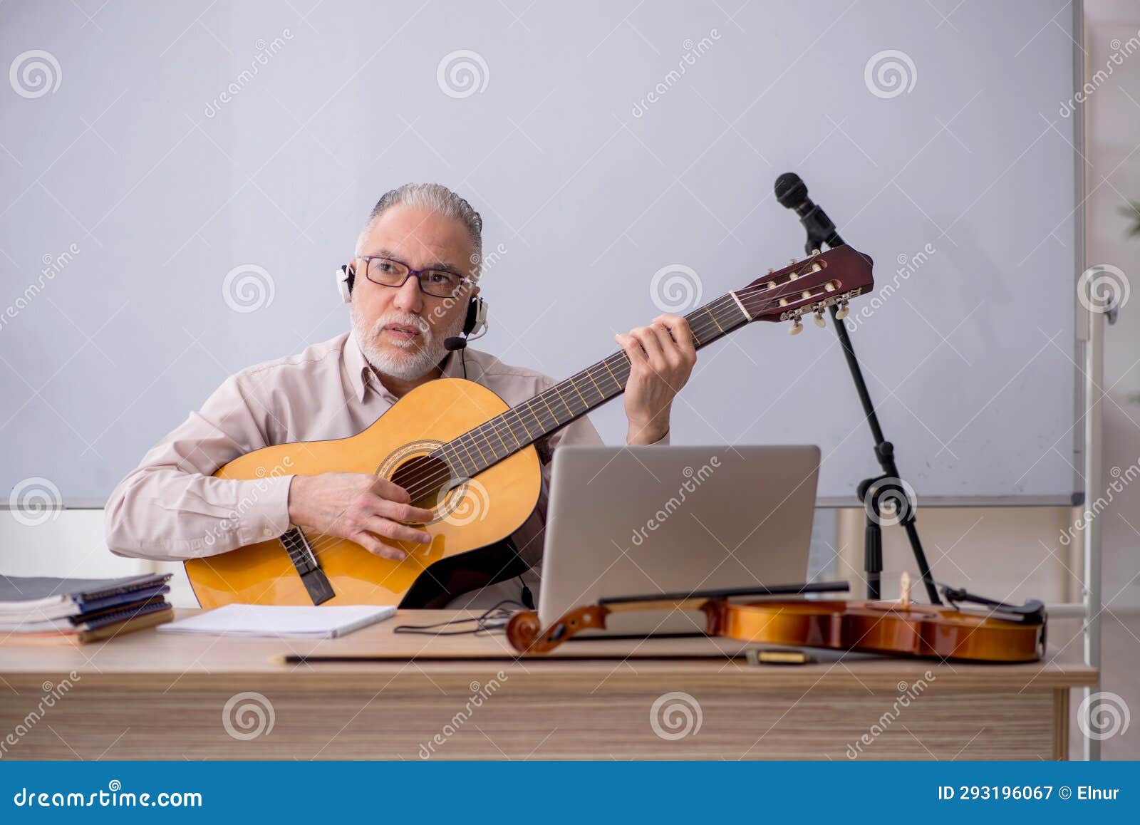 Old Male Music Teacher in the Classroom Stock Image - Image of music ...