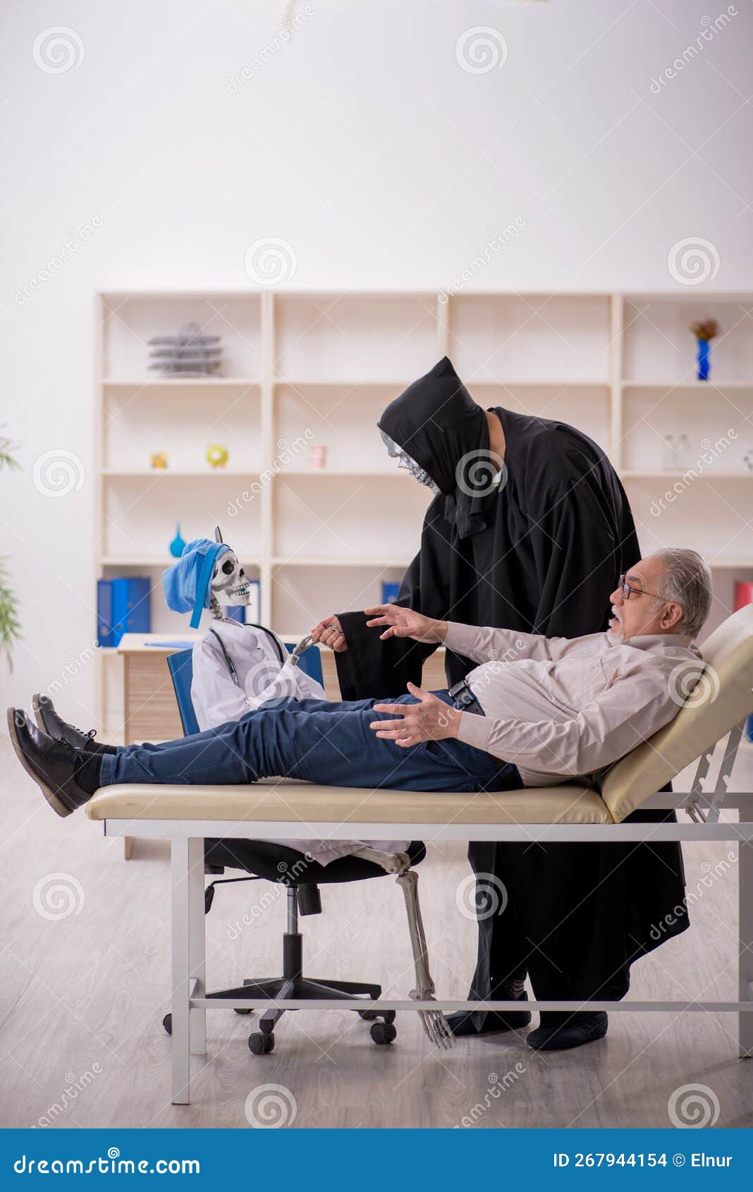 Old Male Patient Visiting Two Devil Doctors Stock Photo - Image of ...