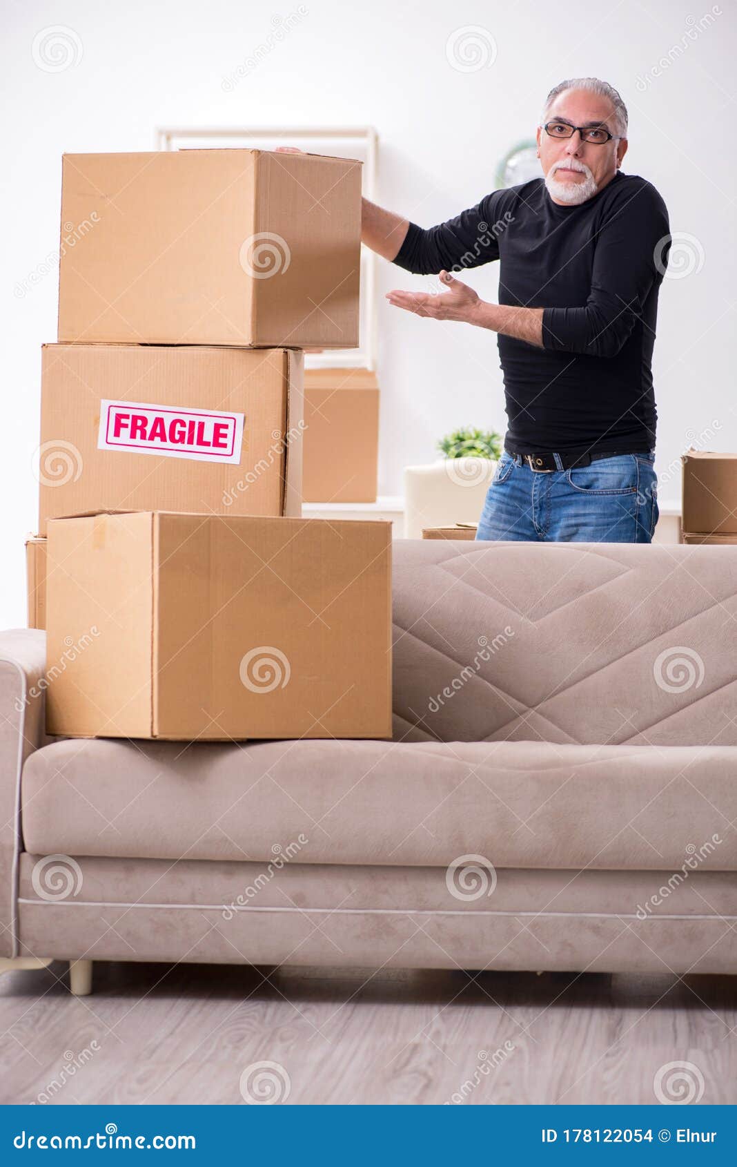 Old Male Professional Mover Doing Home Relocation Stock Photo - Image ...