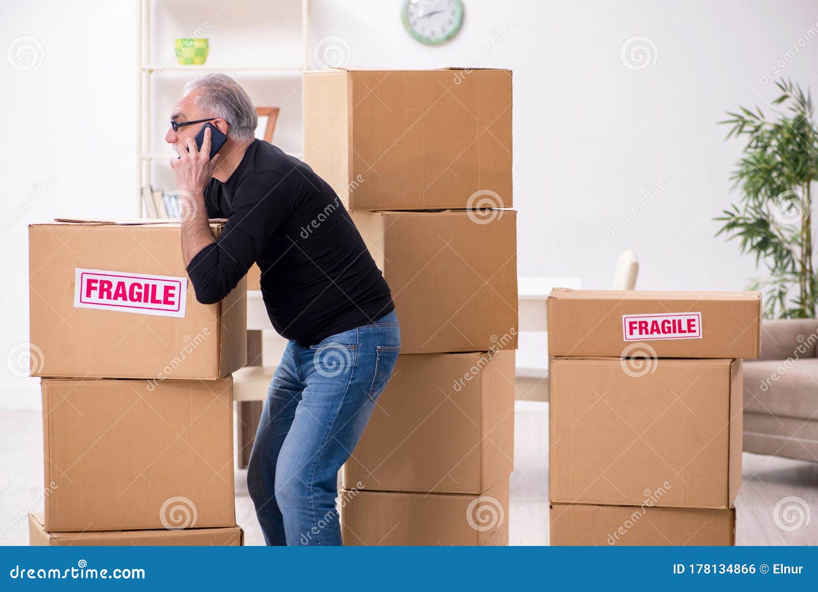 Old Male Professional Mover Doing Home Relocation Stock Photo - Image ...