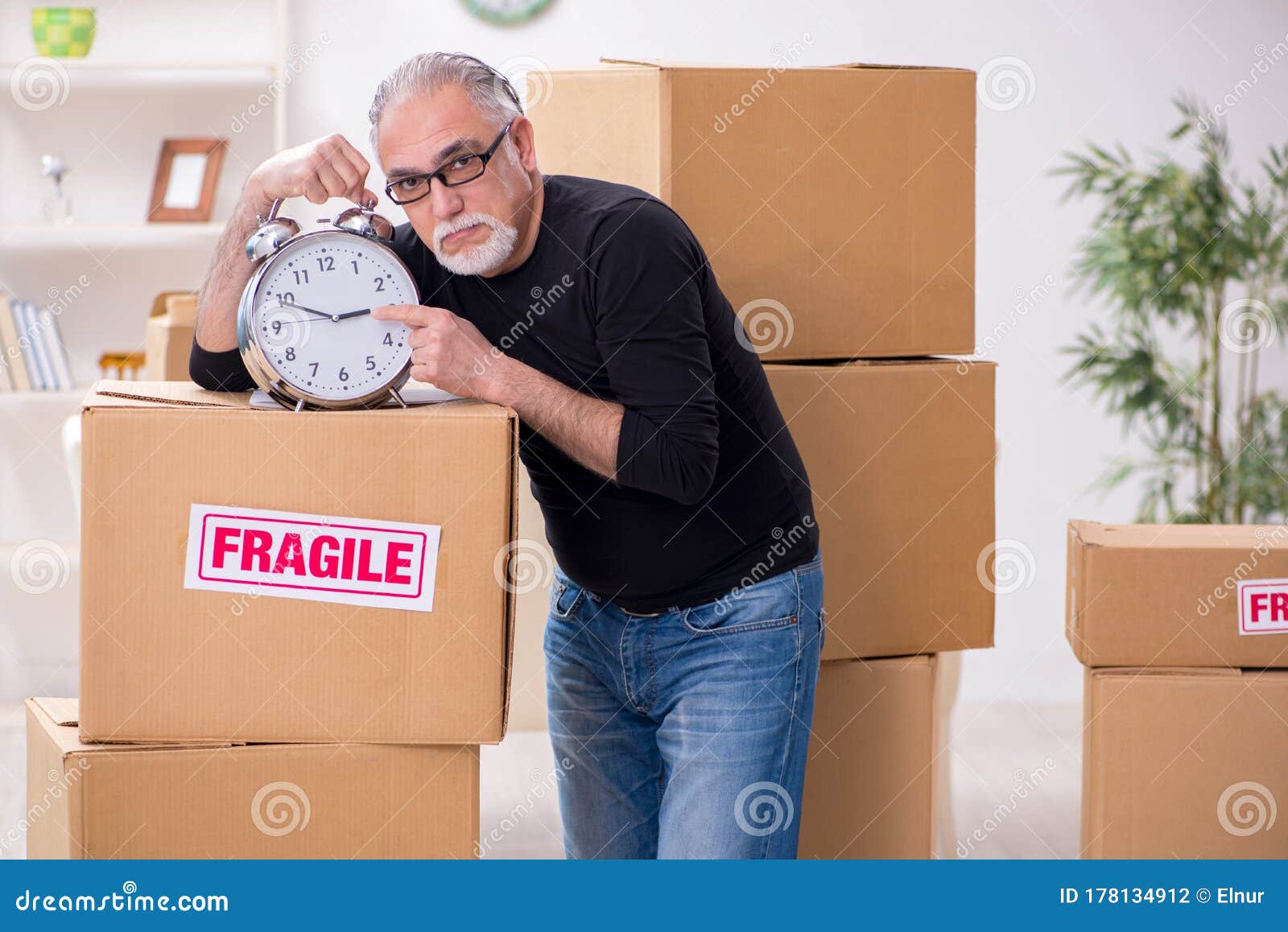 Old Male Professional Mover Doing Home Relocation Stock Photo - Image ...