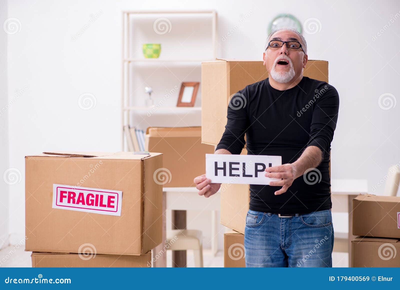 Old Male Professional Mover Doing Home Relocation Stock Image - Image ...