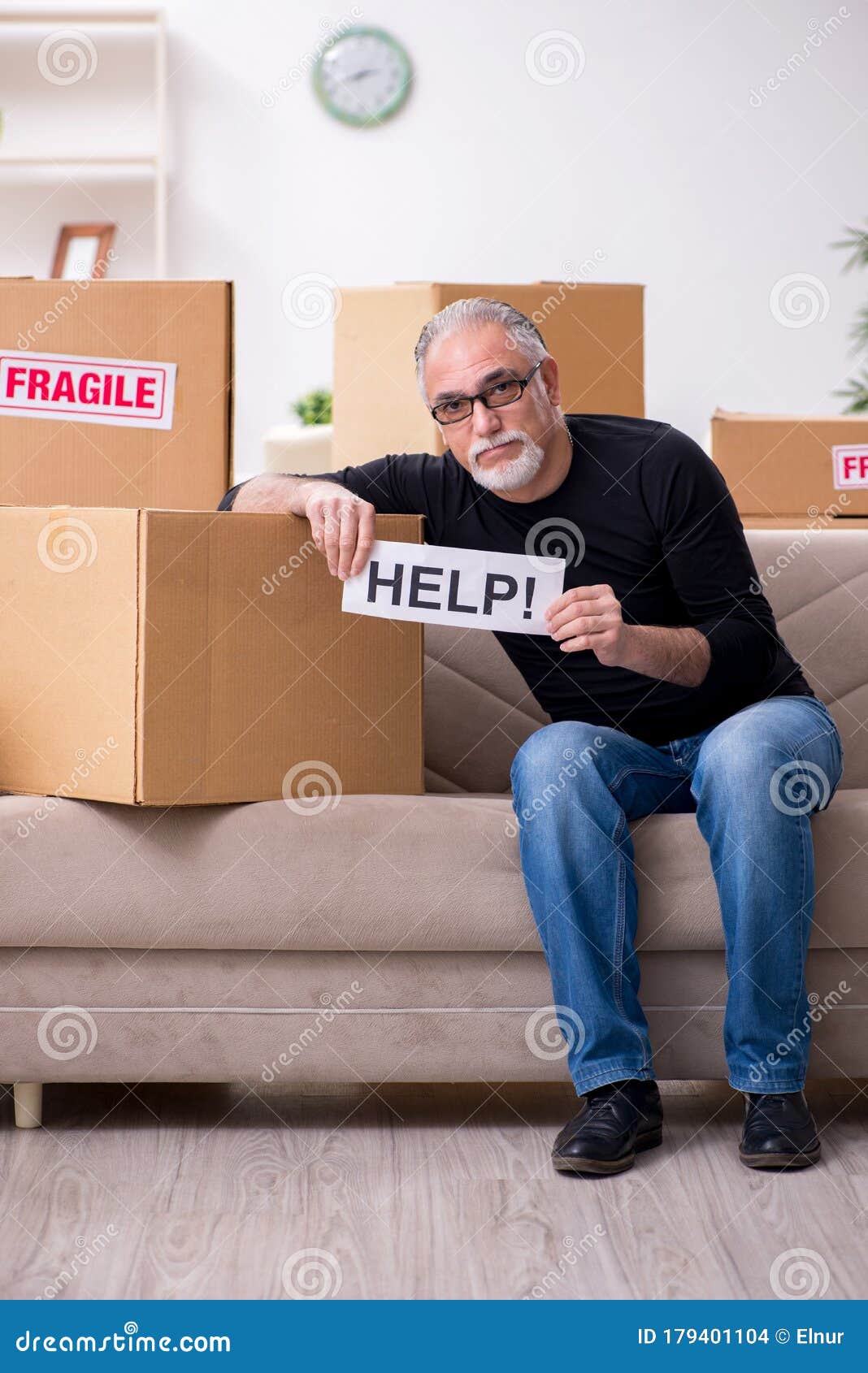 Old Male Professional Mover Doing Home Relocation Stock Photo - Image ...