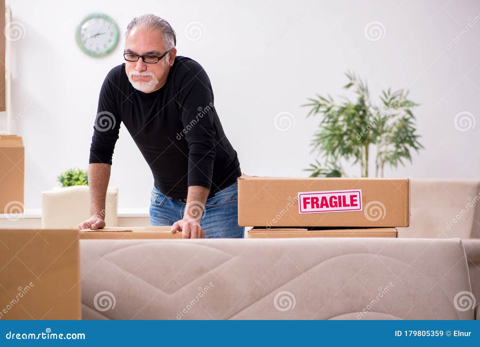 Old Male Professional Mover Doing Home Relocation Stock Image - Image ...