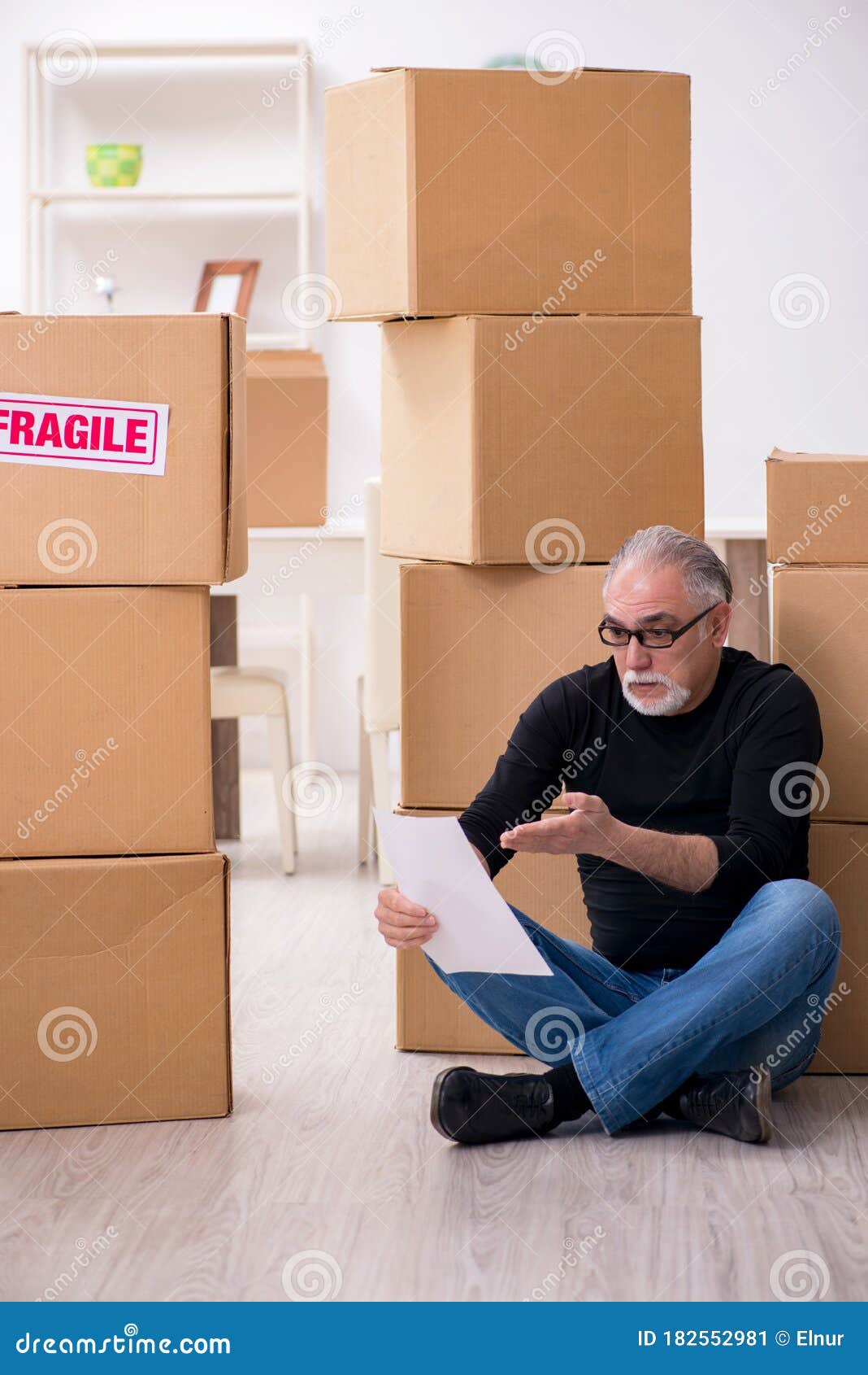 Old Male Professional Mover Doing Home Relocation Stock Image - Image ...