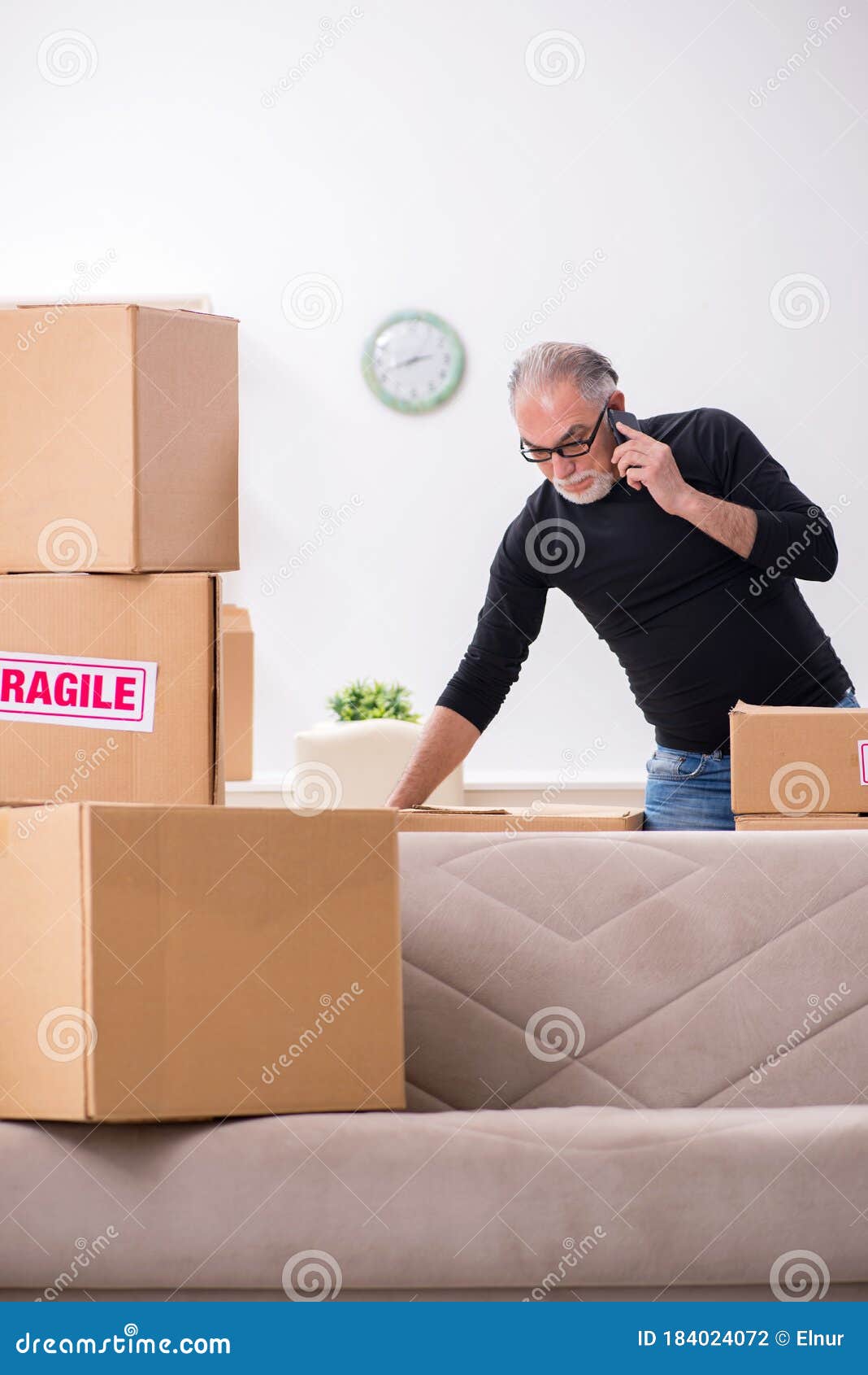 Old Male Professional Mover Doing Home Relocation Stock Photo - Image ...