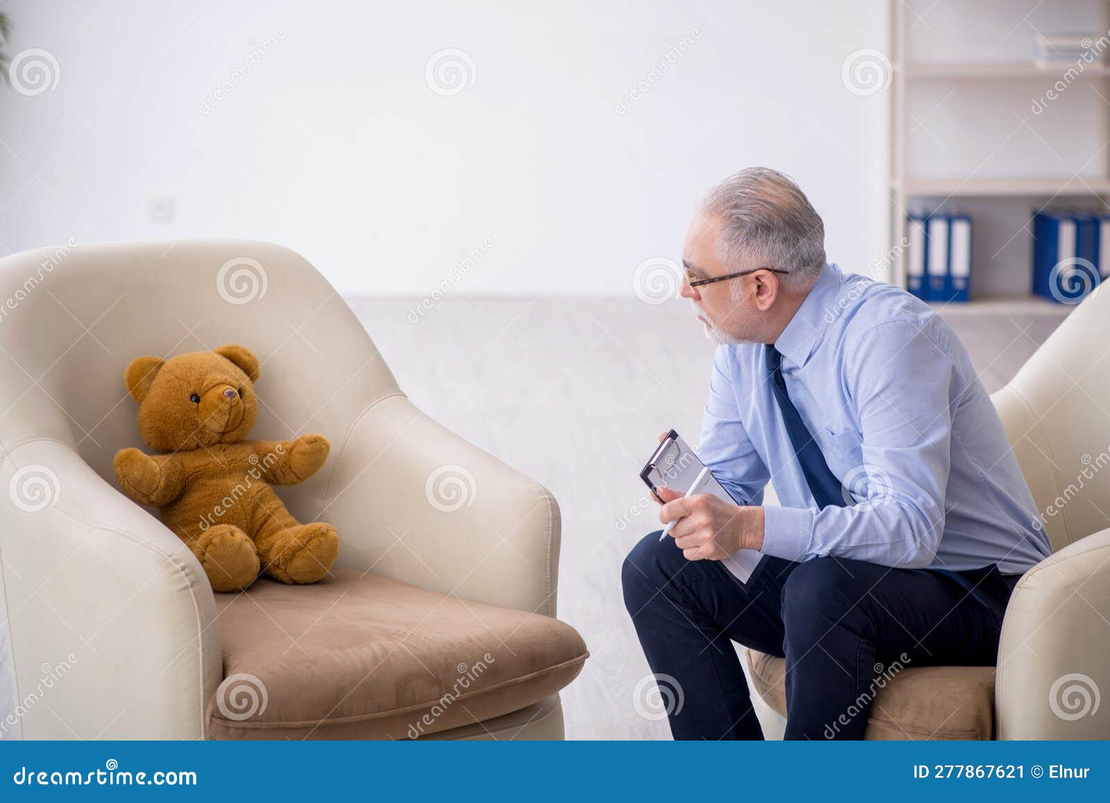 Old Male Psychologist and Soft Bear in the Room Stock Image - Image of ...