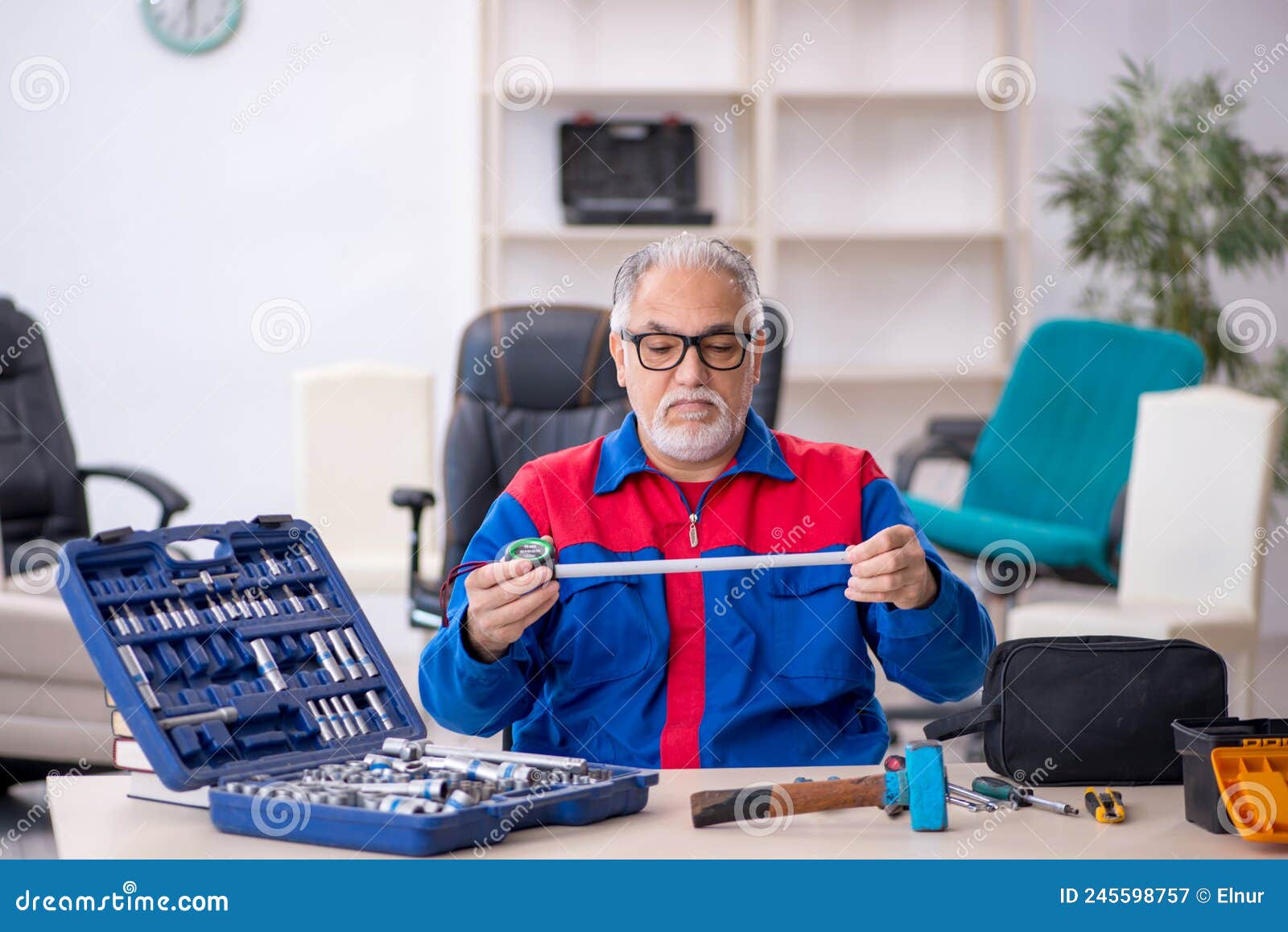 Old Male Repairman Working at Workshop Stock Image - Image of handyman ...