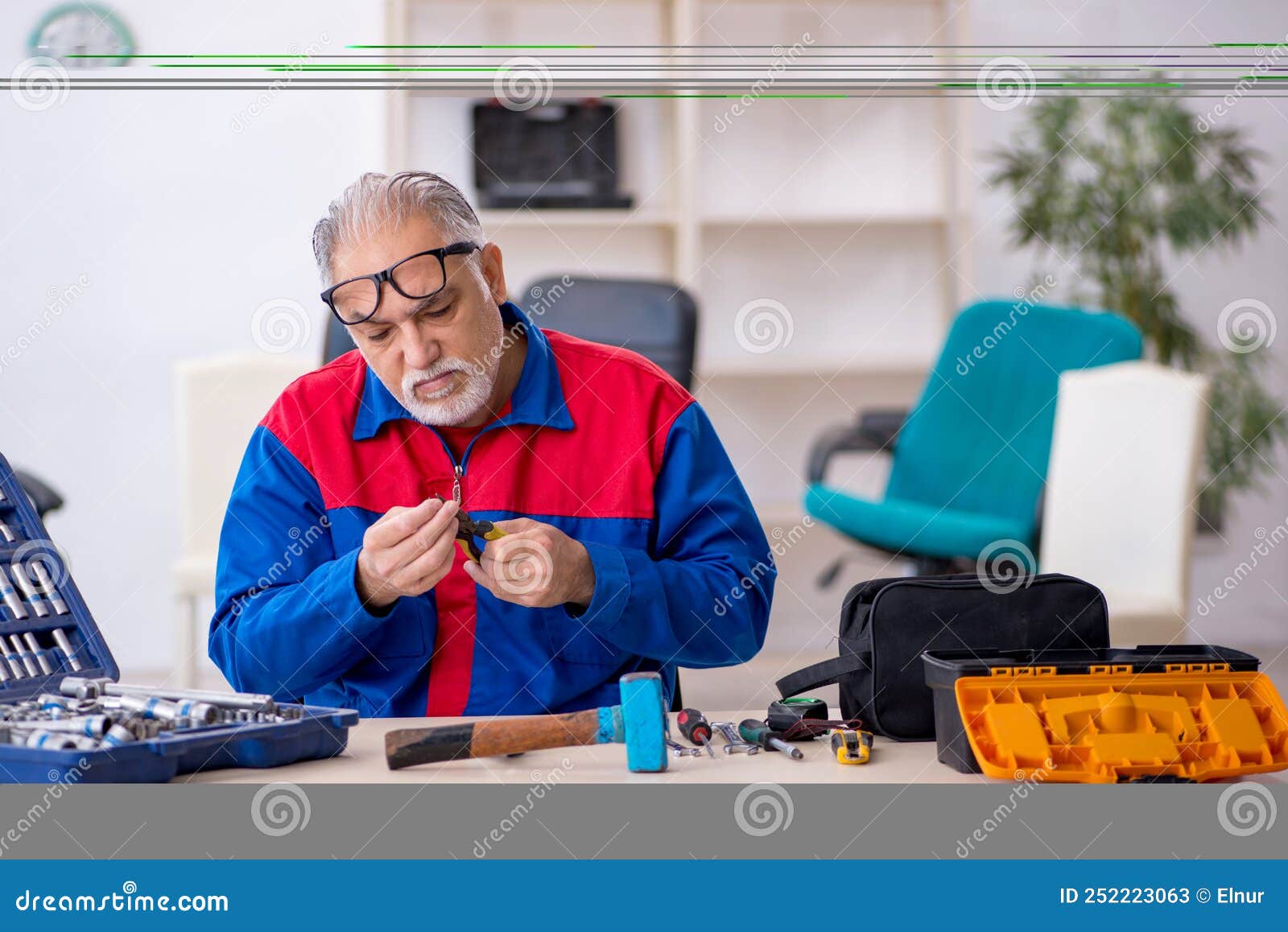 Old Male Repairman Working at Workshop Stock Image - Image of handyman ...
