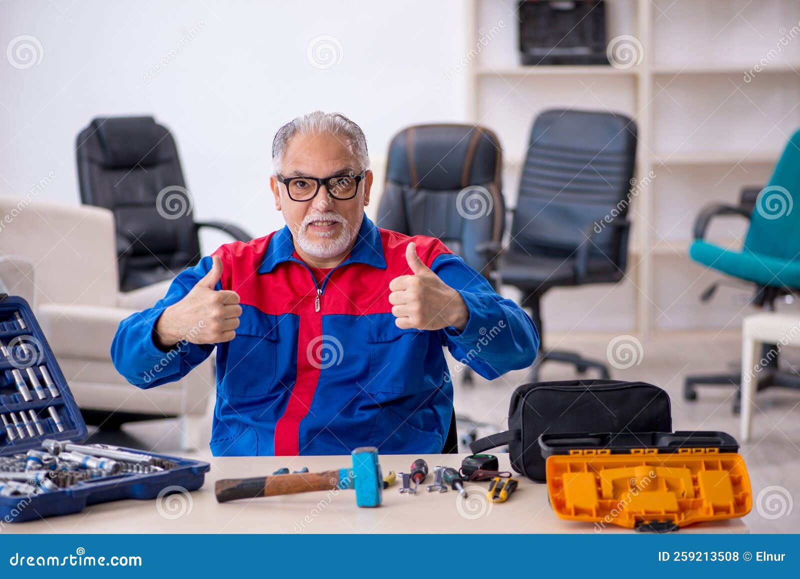 Old Male Repairman Working at Workshop Stock Photo - Image of house ...