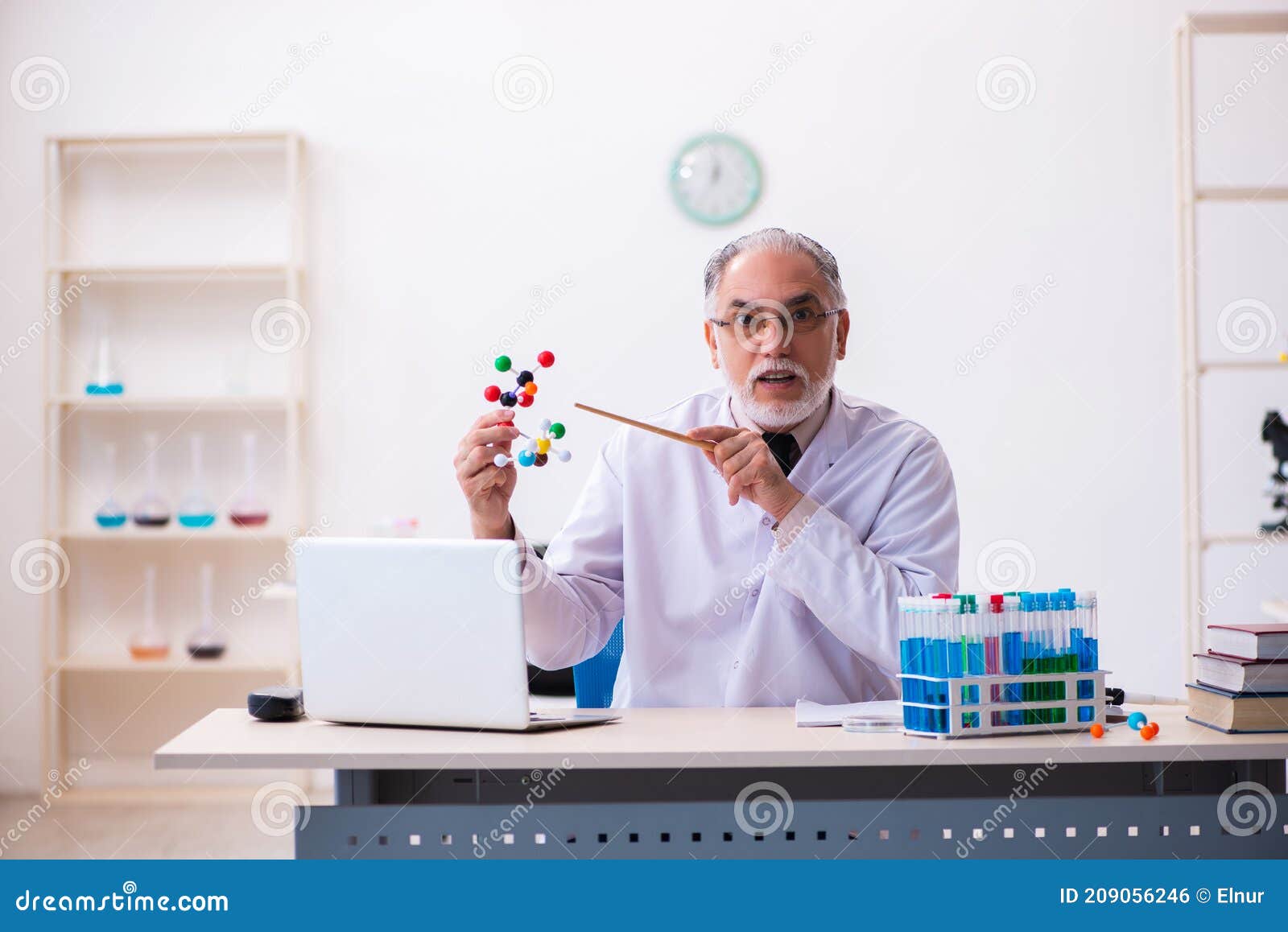 Old Male Scientist Studying Molecular Model Stock Photo - Image of ...