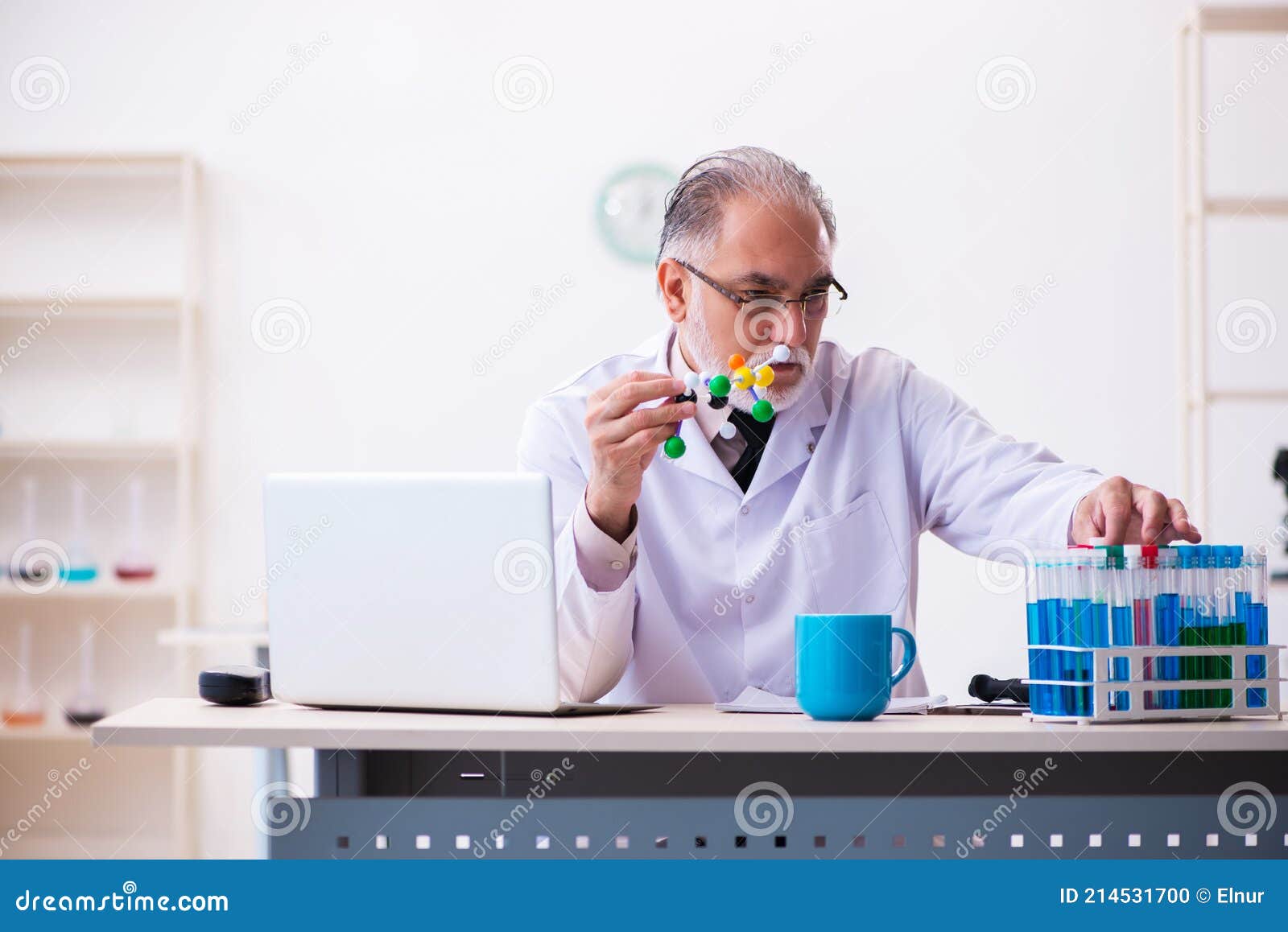 Old Male Scientist Studying Molecular Model Stock Photo - Image of ...