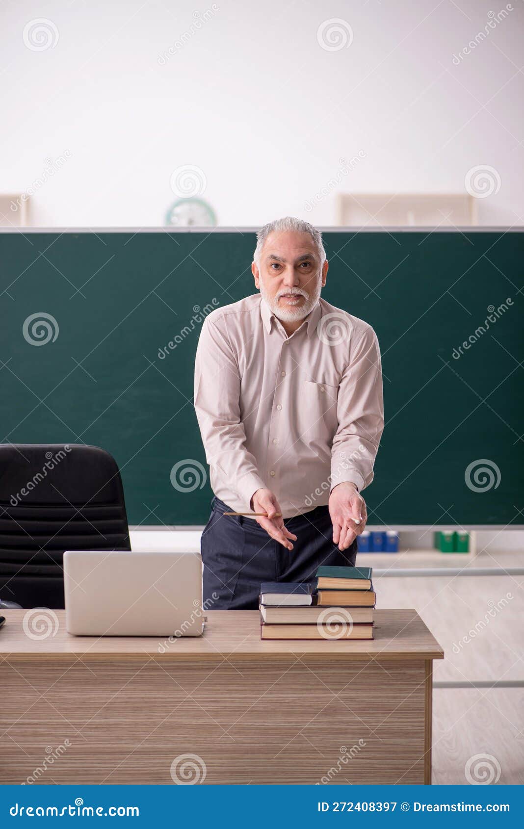 Old Male Teacher in the Classroom Stock Image - Image of learning ...