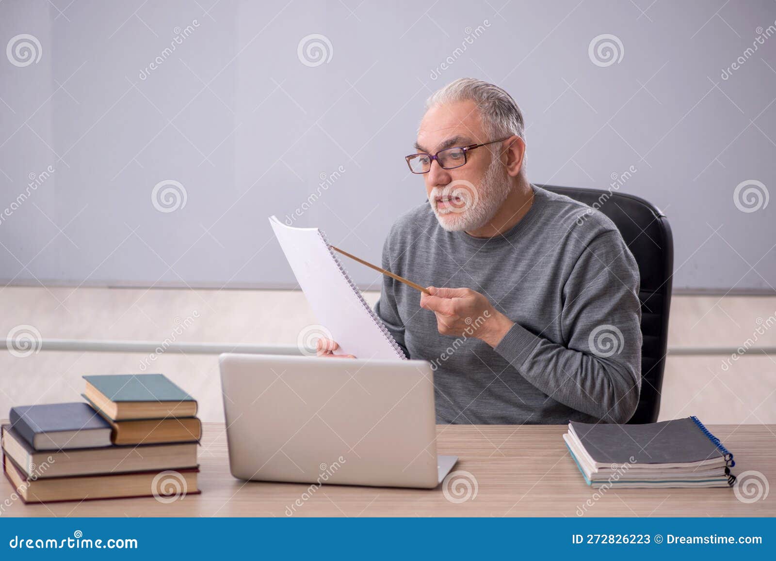Old Male Teacher in the Classroom Stock Image - Image of teacher ...