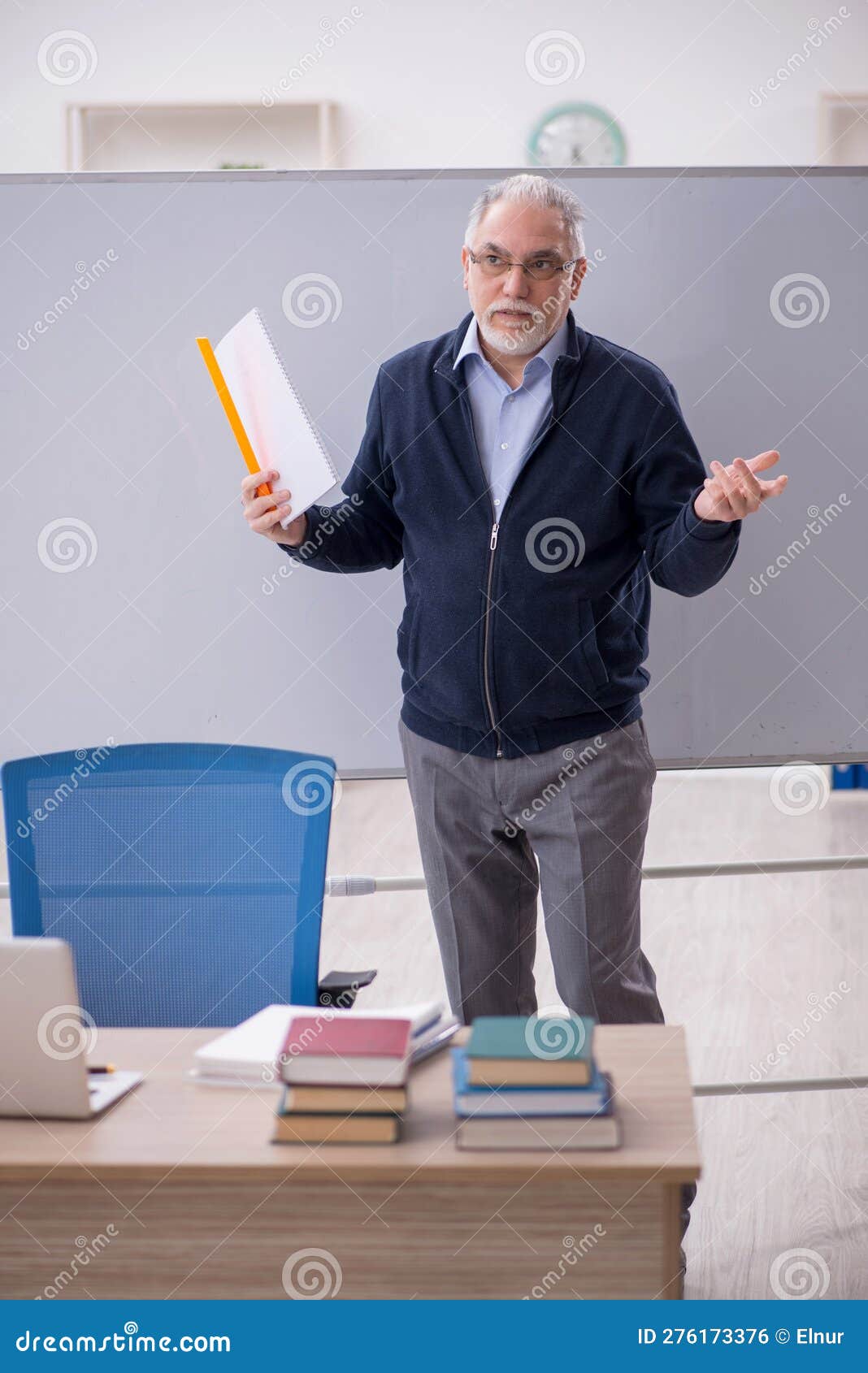 Old Male Teacher in the Classroom Stock Photo - Image of academic ...