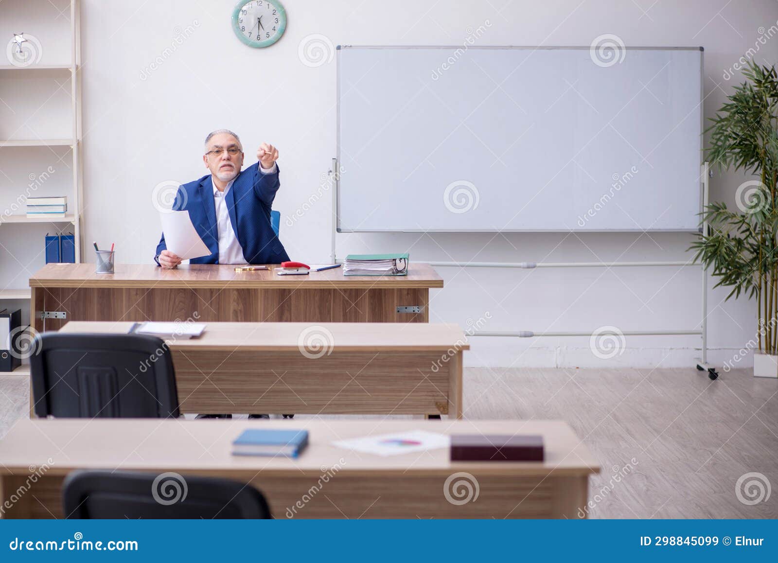 Old Male Teacher in the Classroom Stock Image - Image of class ...
