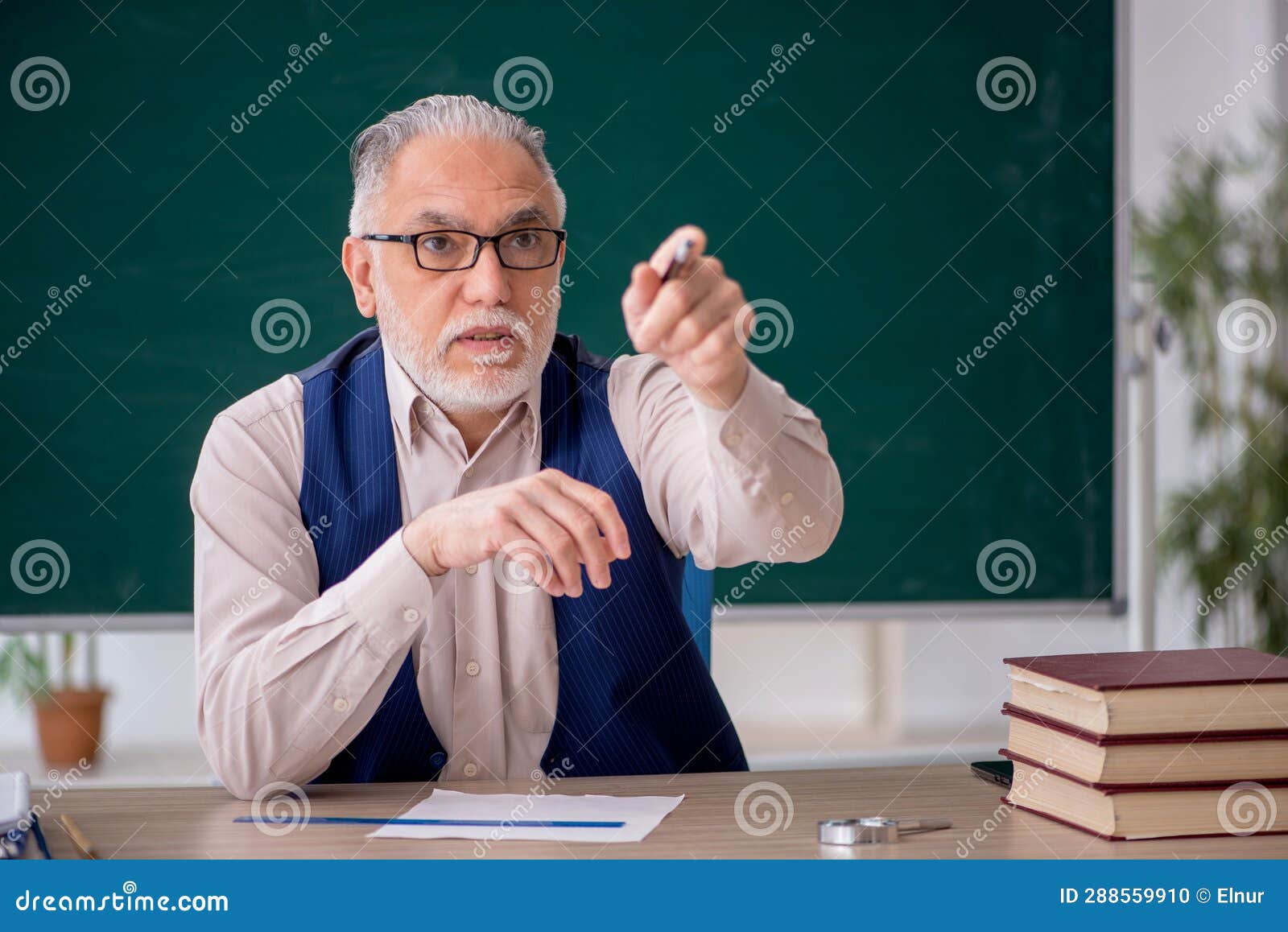 Old Male Teacher in Front of Green Board Stock Photo - Image of school ...
