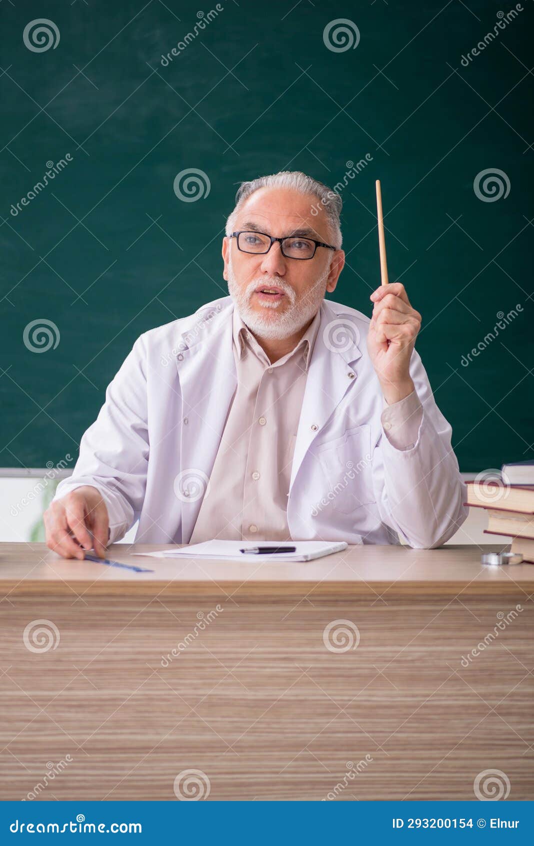 Old Male Teacher in Front of Green Board Stock Photo - Image of idea ...