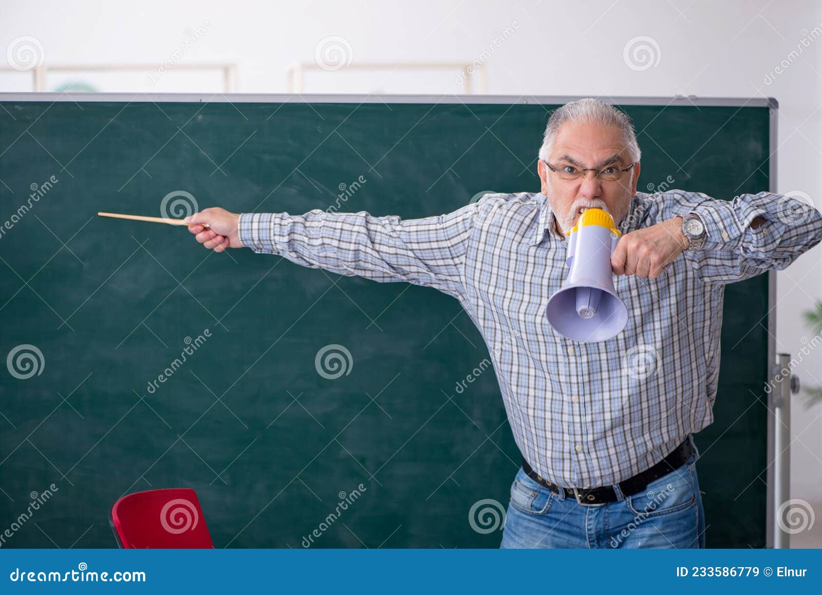 Old Male Teacher Holding Megaphone in the Classroom Stock Image - Image ...