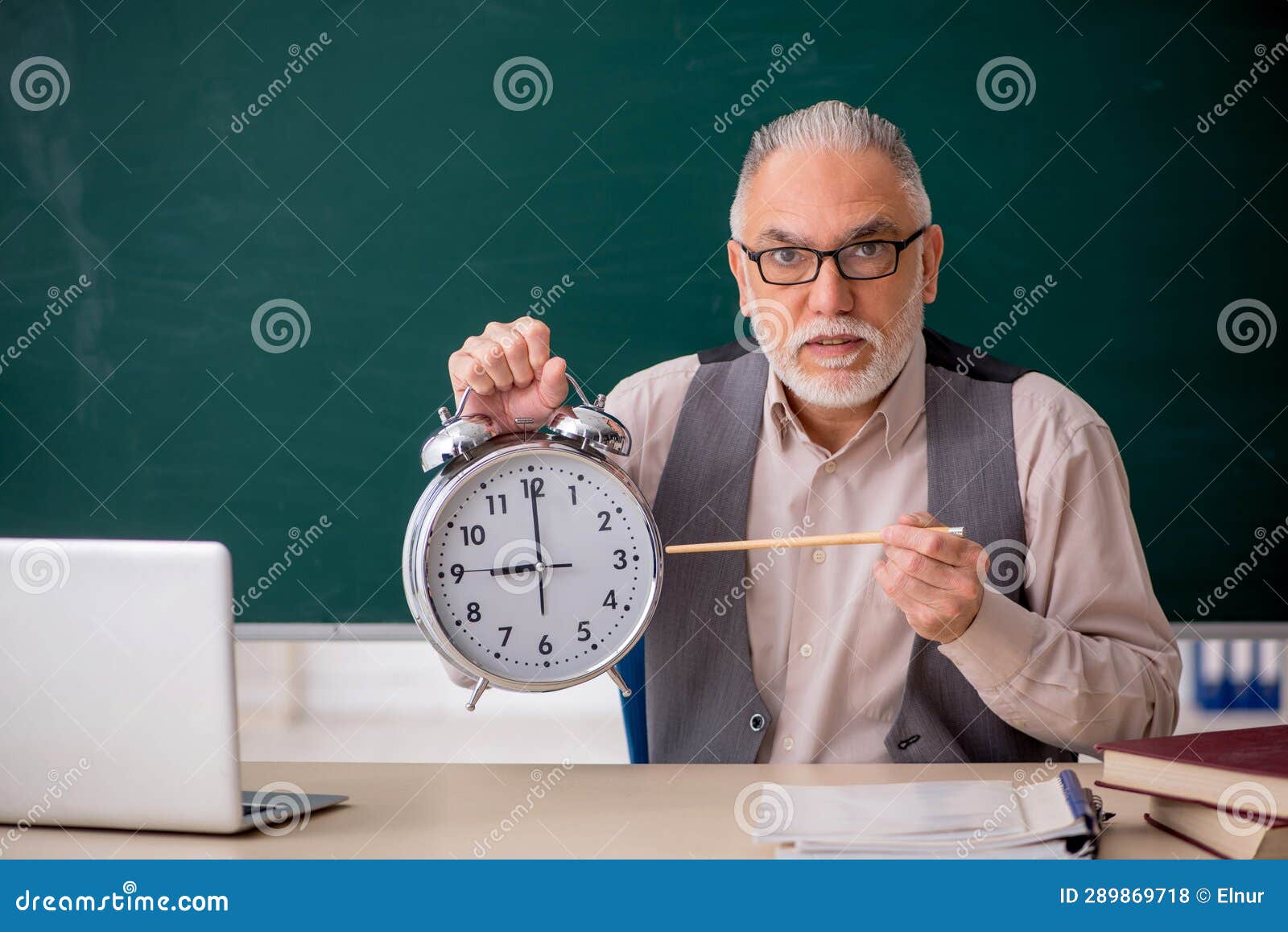 Old Male Teacher in Time Management Concept Stock Photo - Image of ...