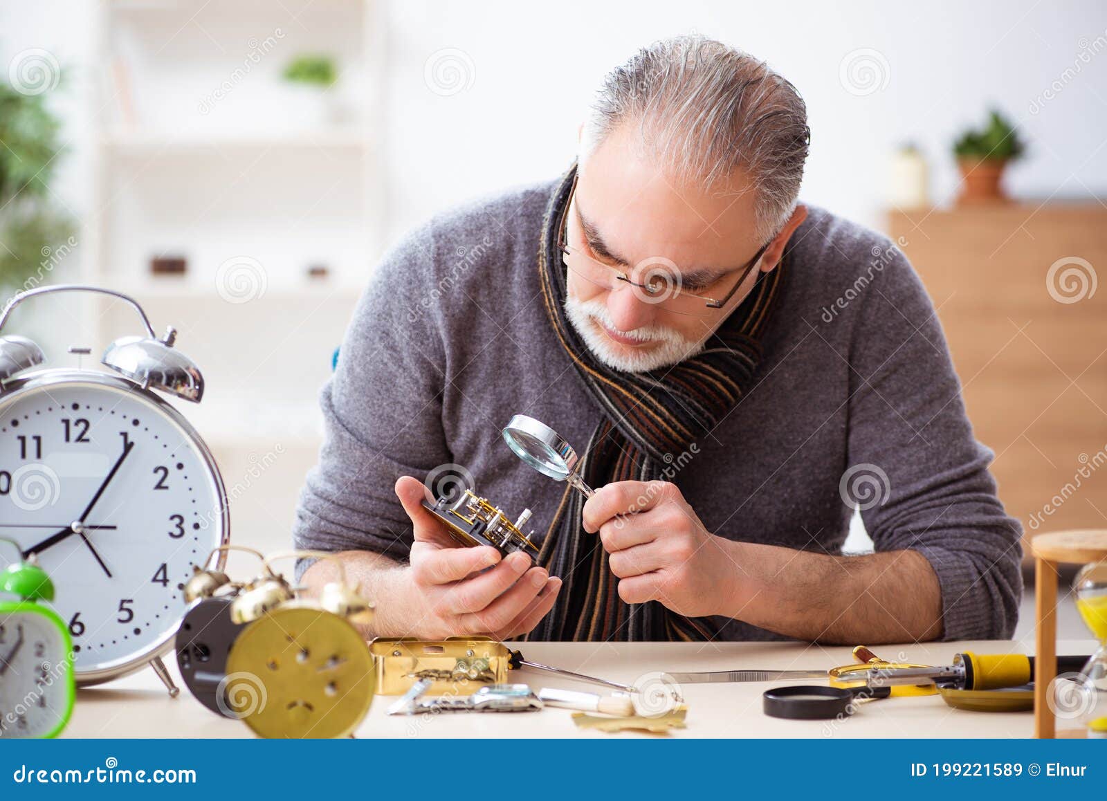 Old Male Watchmaker Working in the Workshop Stock Image - Image of ...
