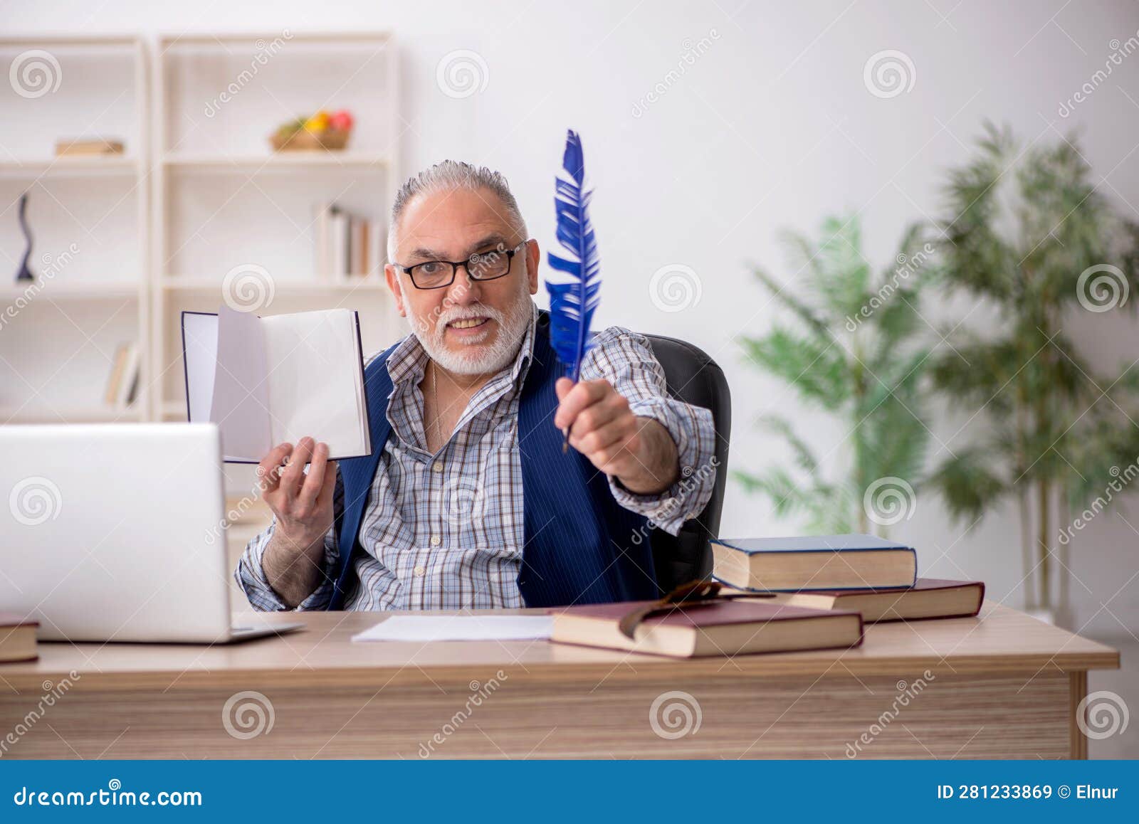Old Male Writer Sitting at Workplace Stock Image - Image of play ...