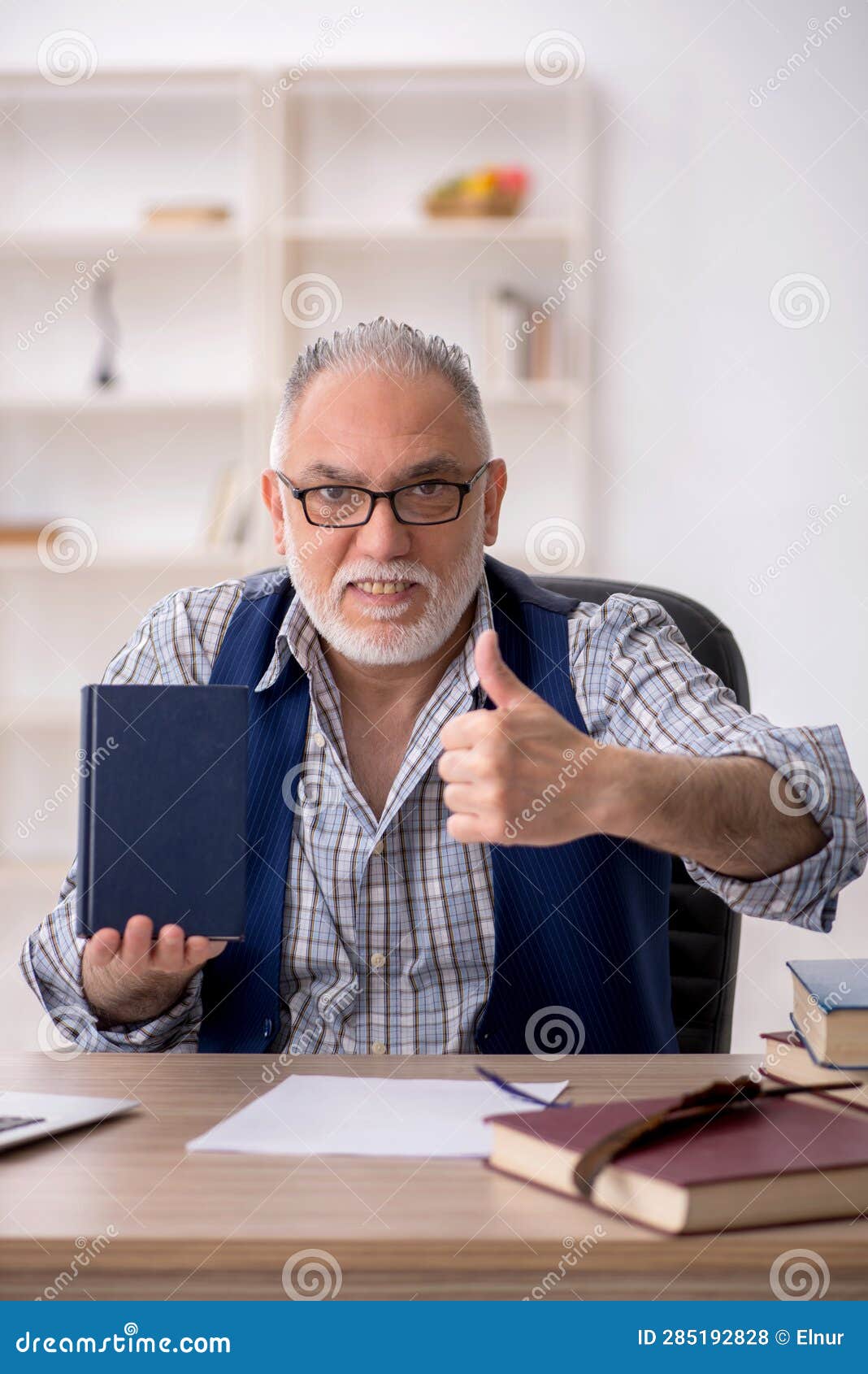 Old Male Writer Sitting at Workplace Stock Photo - Image of office ...