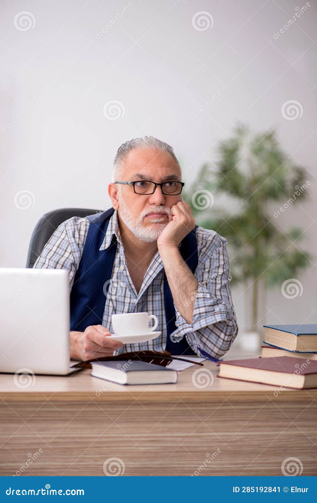 Old Male Writer Sitting at Workplace Stock Image - Image of sitting ...