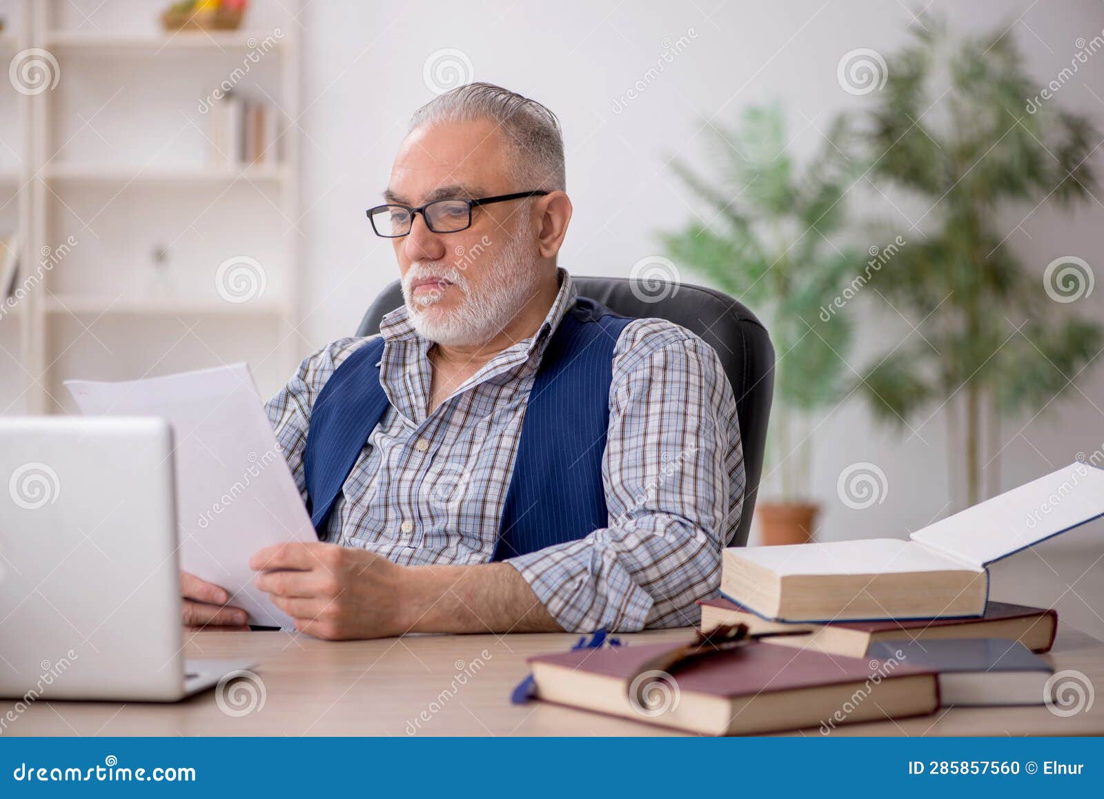 Old Male Writer Sitting at Workplace Stock Photo - Image of script ...