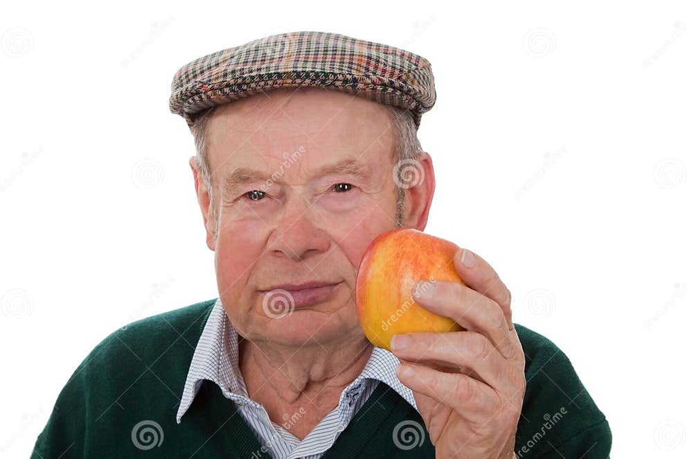 Old man with apple stock photo. Image of elderly, health - 16358488