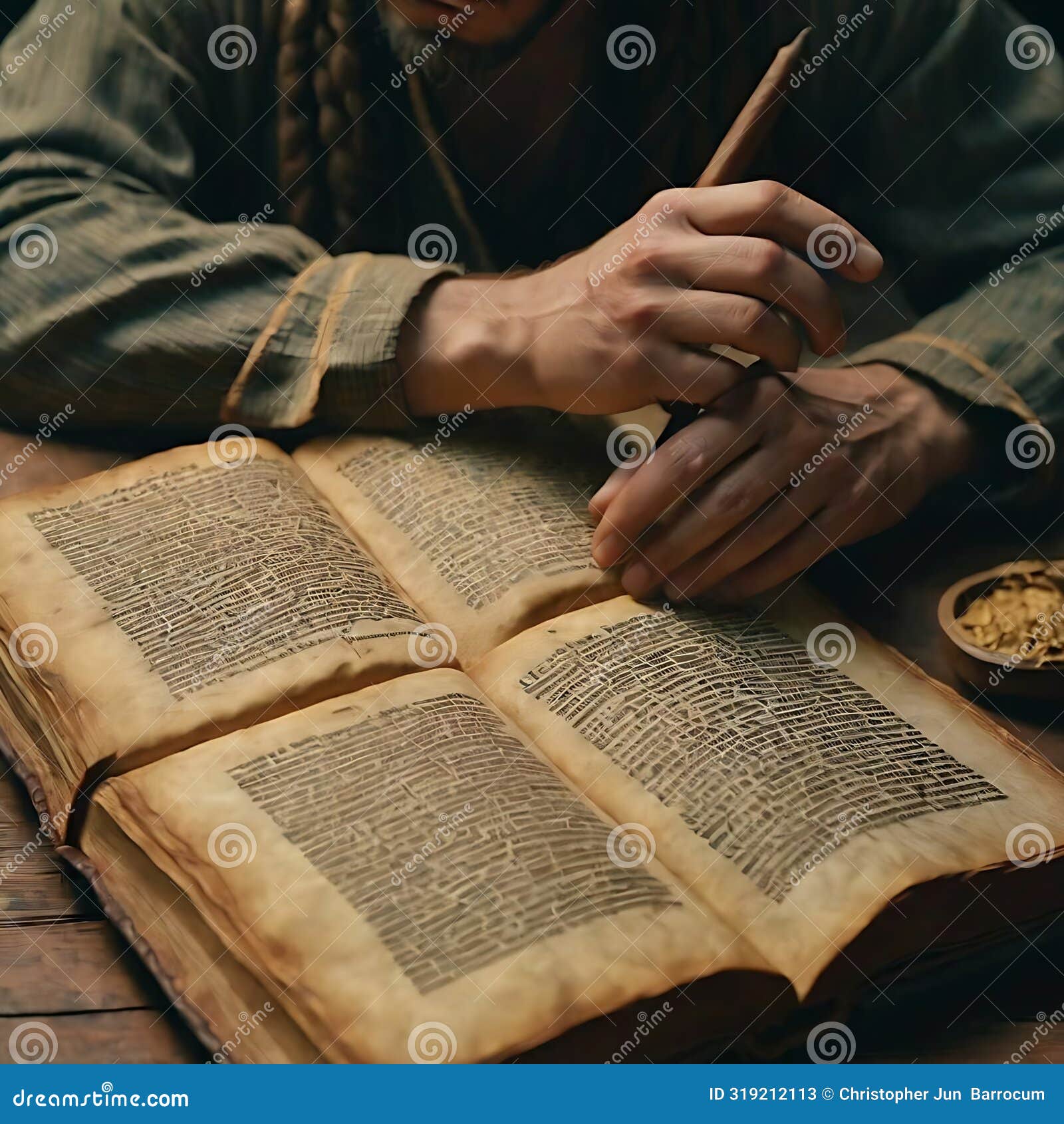 An Old Man is Attempting To Decipher a Code Written in an Old Book ...