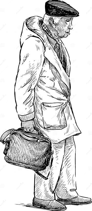 Old man with the bag stock vector. Illustration of walk - 45838776