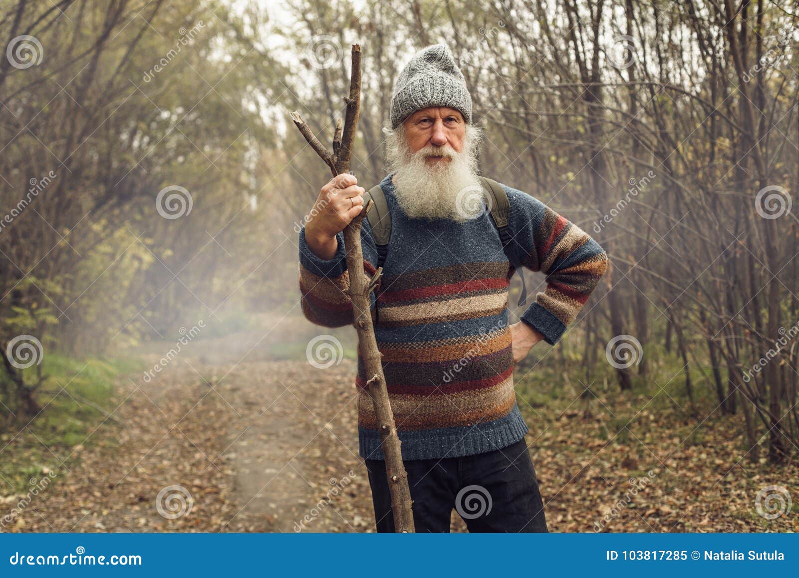 Old Man with Beard in Forest Stock Image - Image of adventure, healthy ...