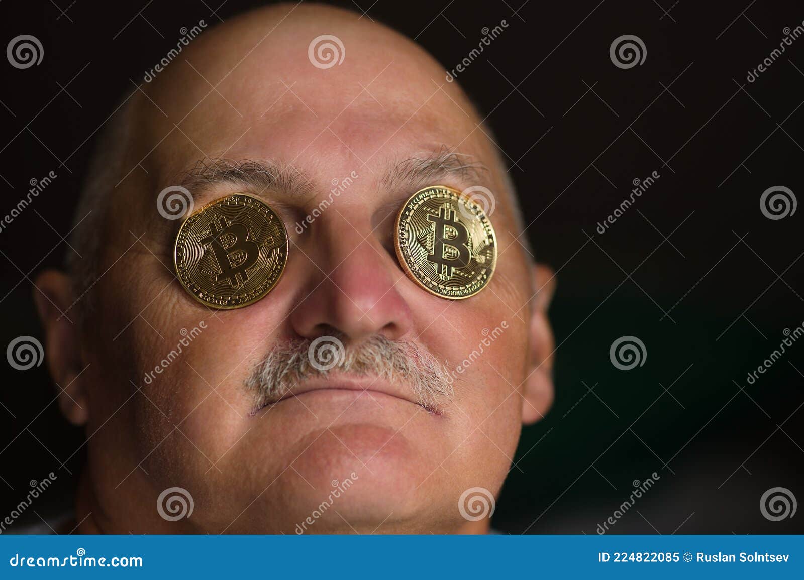Old Man with Bitcoin Coins in Eyes Stock Image - Image of money ...