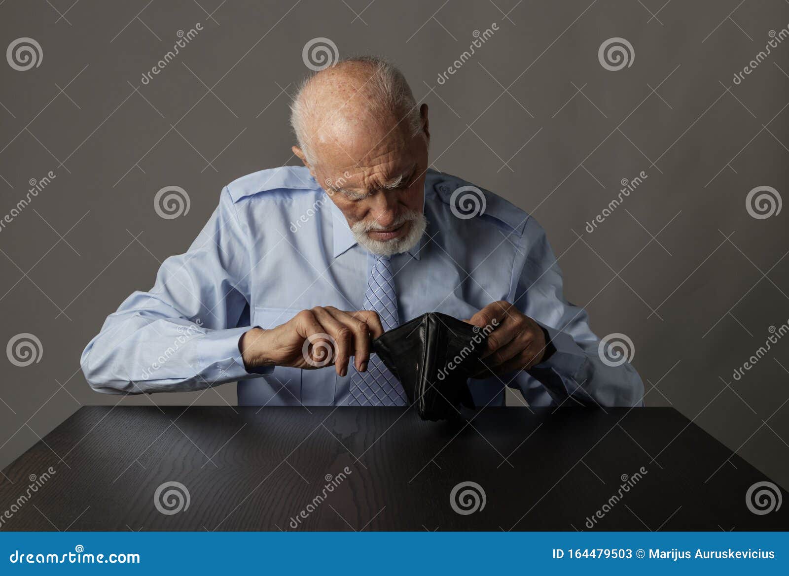 Old Man in Blue and Empty Wallet Stock Image - Image of grandfather ...