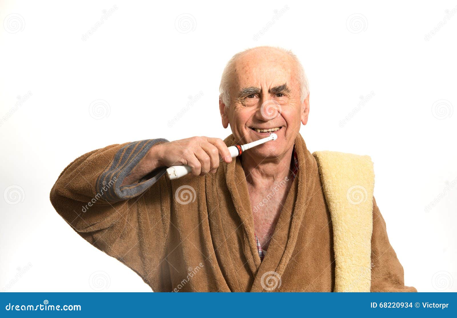 Old man brushing his teeth stock photo. Image of clean - 68220934