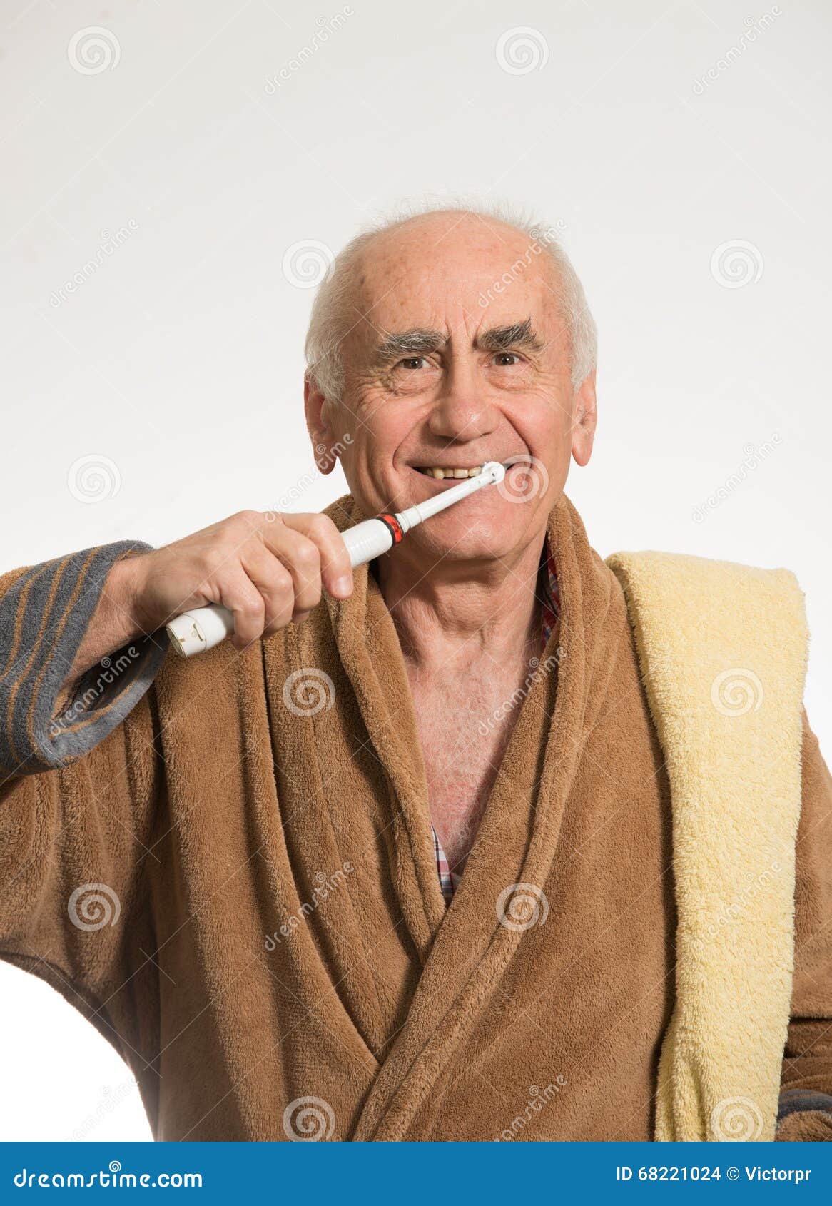 Old man brushing his teeth stock photo. Image of brush - 68221024