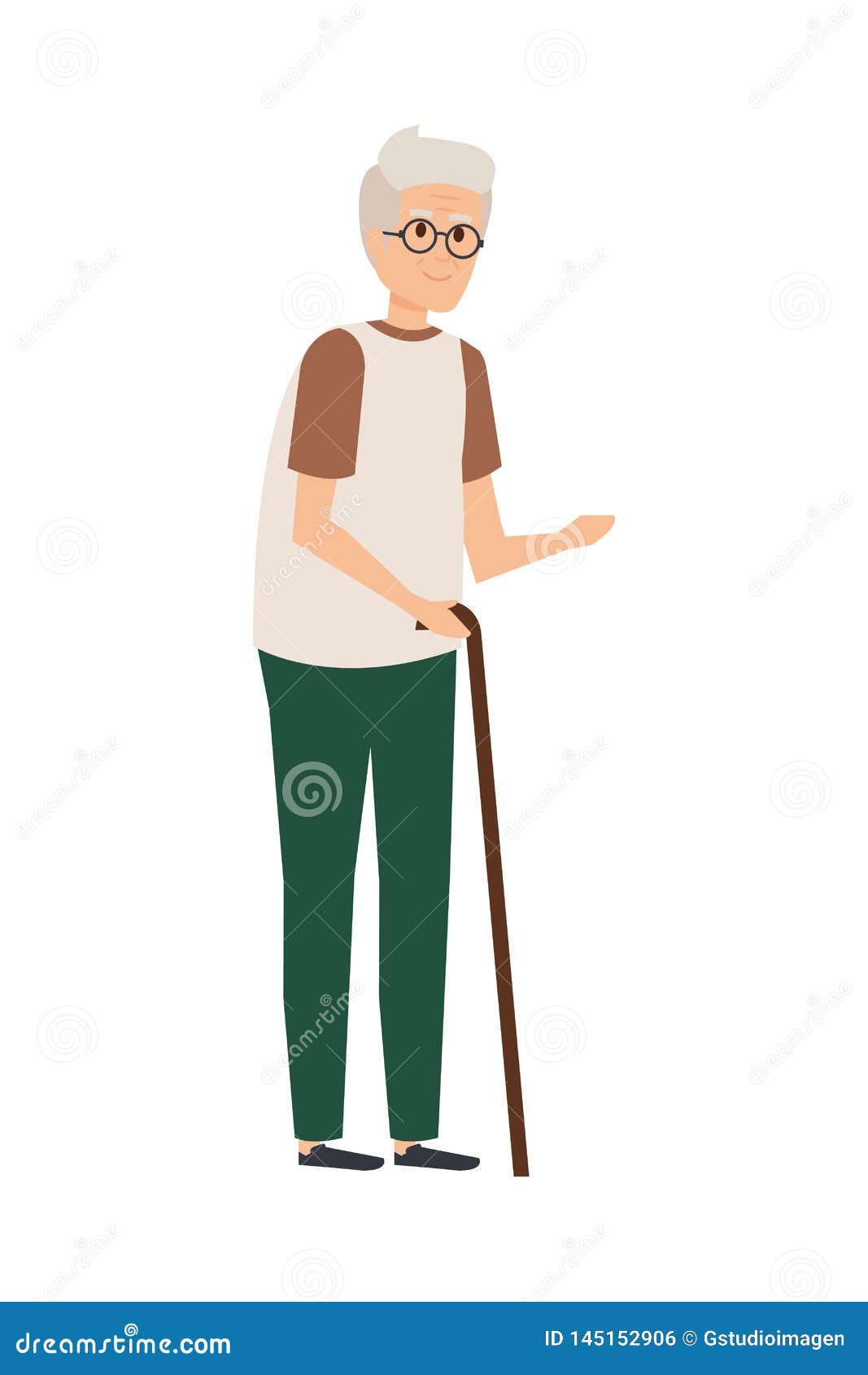 Old Man with Cane Character Stock Vector - Illustration of disabled ...