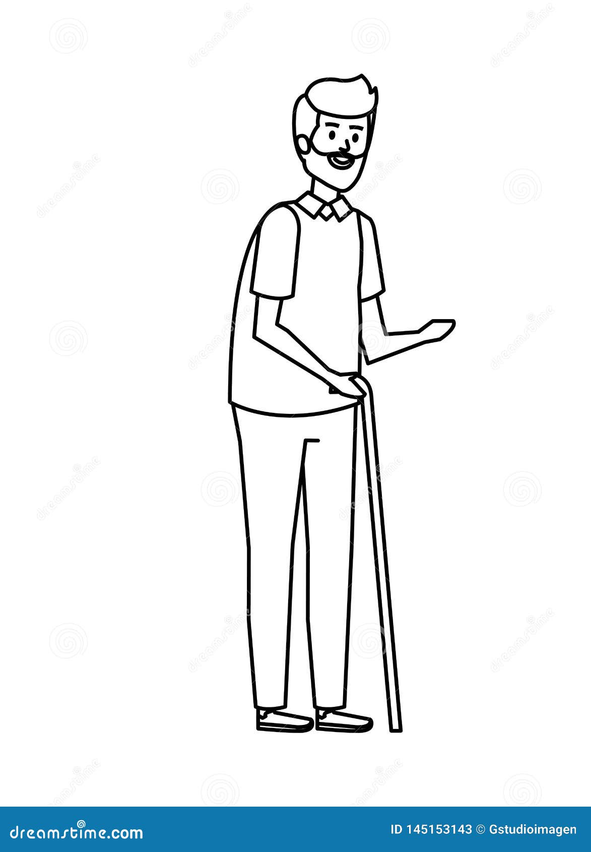 Old Man with Cane Character Stock Vector - Illustration of cute ...