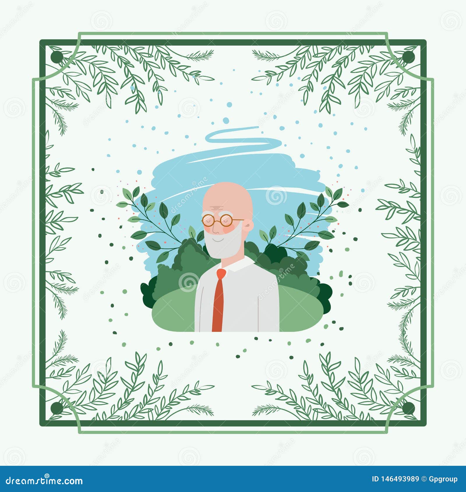 Old Man Card with Herbal Frame Stock Vector - Illustration of character ...