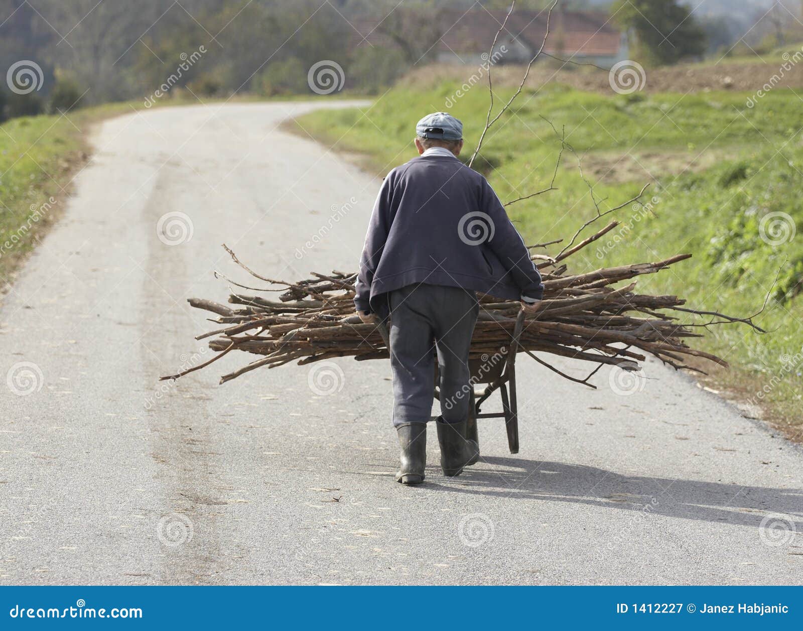 Man Carrying Firewood Logs Vintage Process Royalty-Free Stock ...