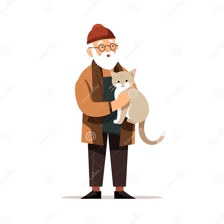 Old Man with Cat Vector Flat Minimalistic Isolated Illustration Stock ...